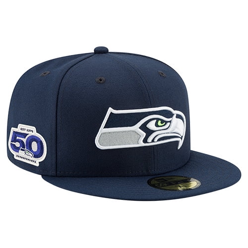 Men's New Era Navy Seattle Seahawks 50th Anniversary Side Patch 59FIFTY ...