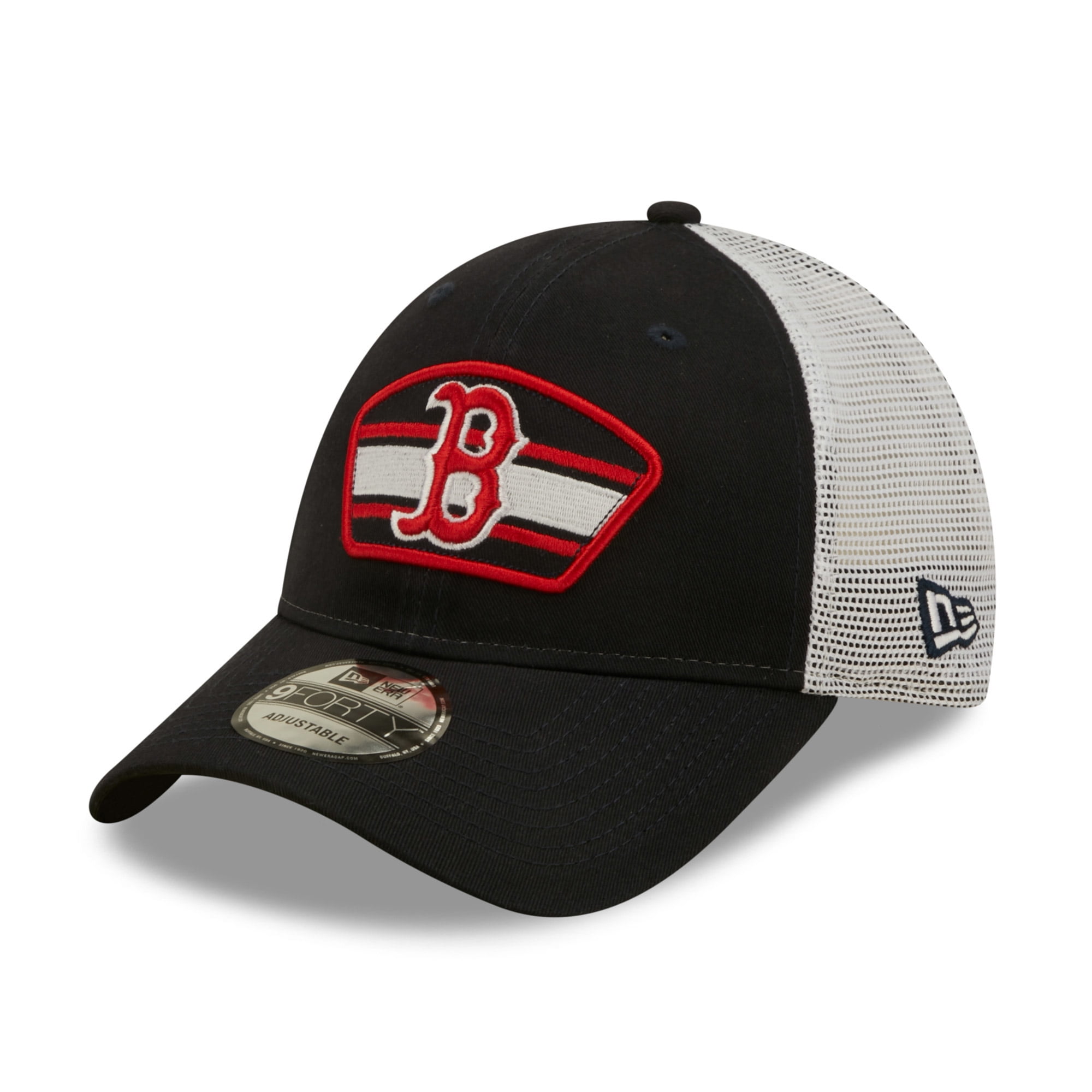Men's New Era Navy/White Boston Red Sox Logo Patch 9FORTY Trucker ...