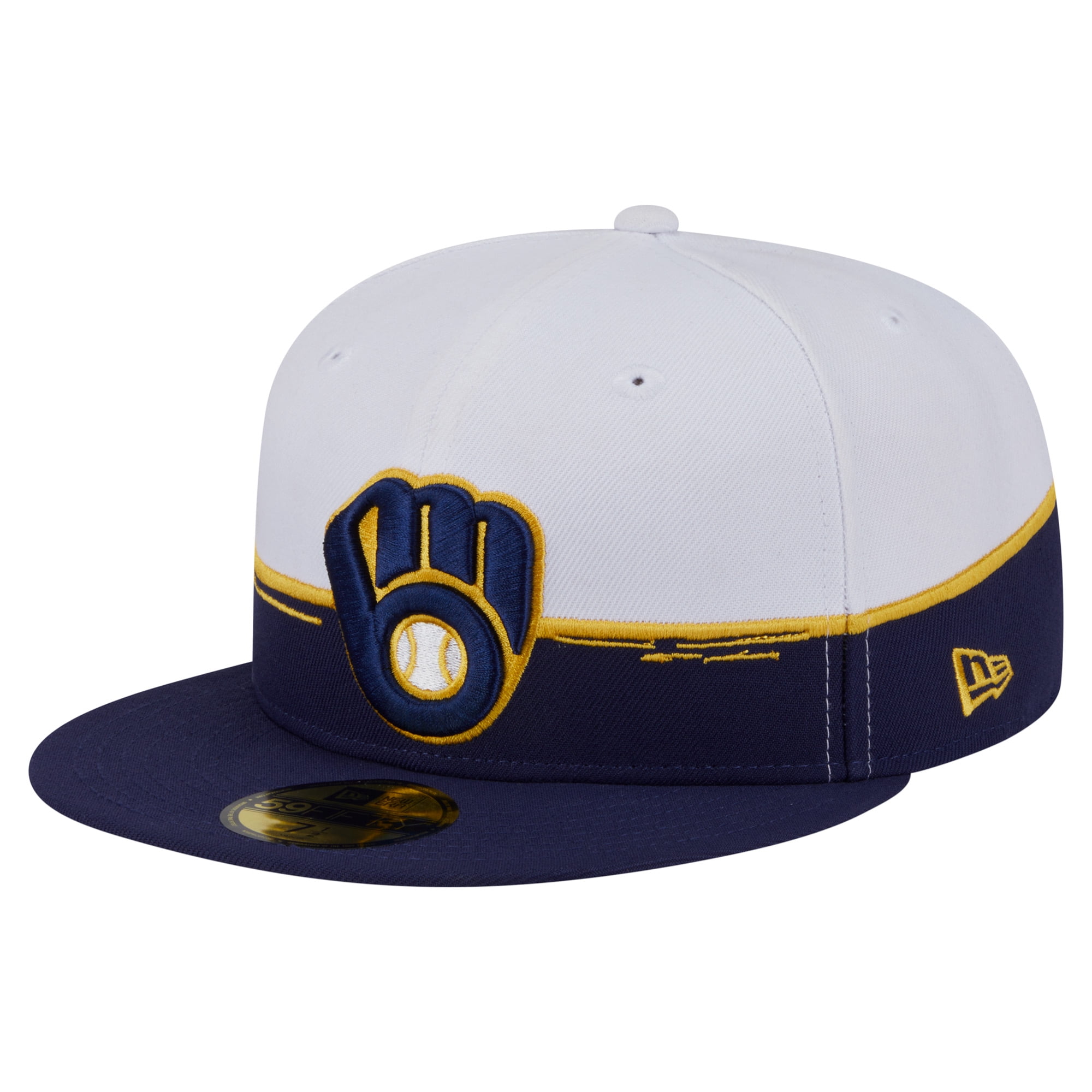 Men's New Era Navy/White Milwaukee Brewers Paint Stroke 59FIFTY-Fitted ...