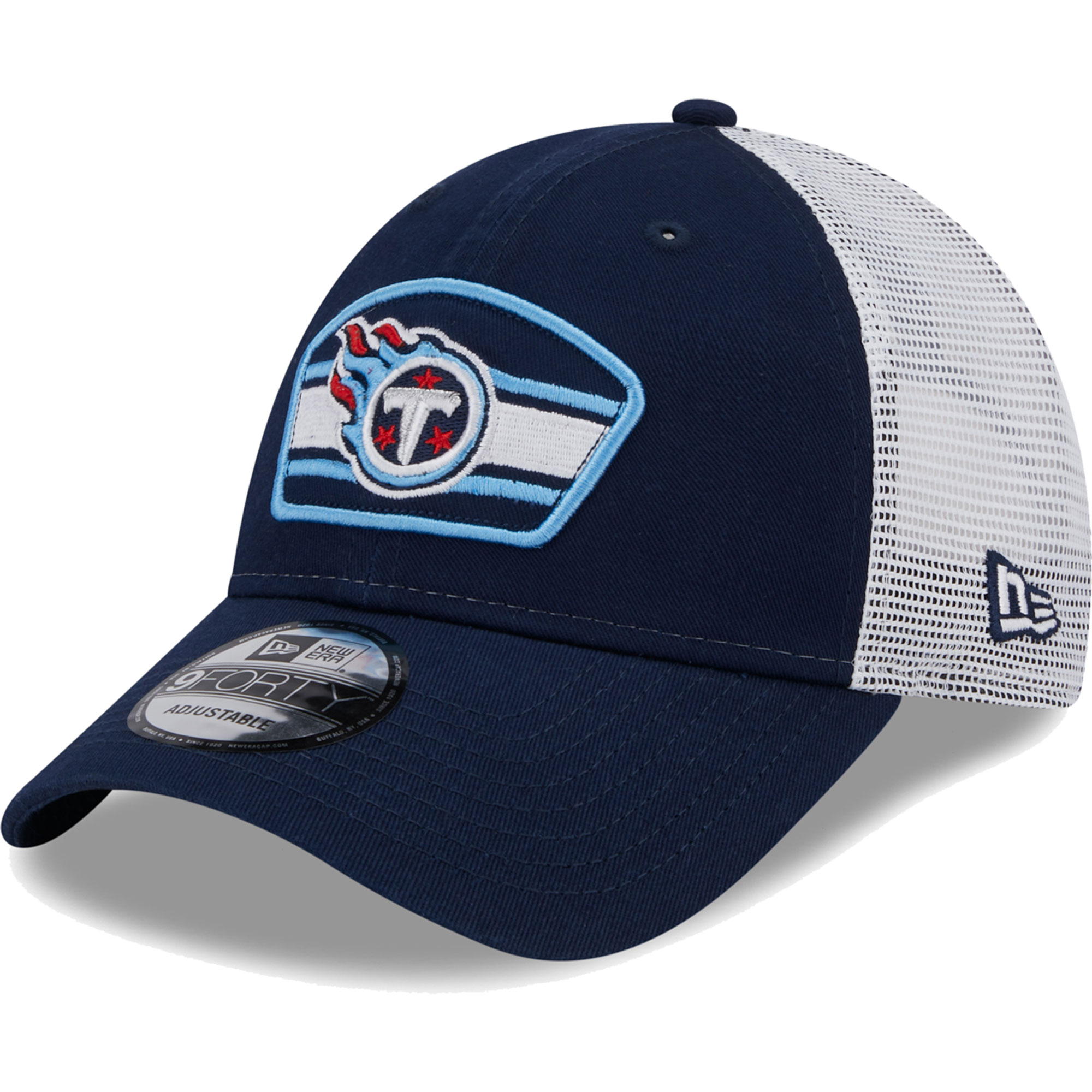 New Era Men's Tennessee Titans Logo Patch Trucker 9FORTY Snapback Ball ...