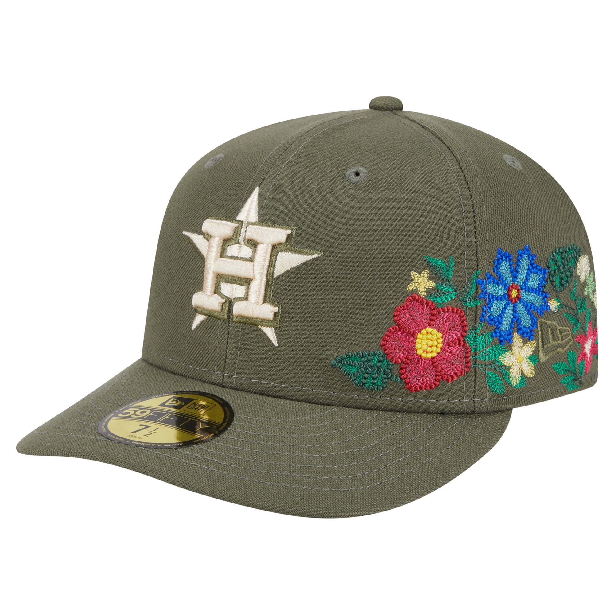 Men's New Era Olive Houston Astros Tonal Florals 59FIFTY Fitted Hat ...