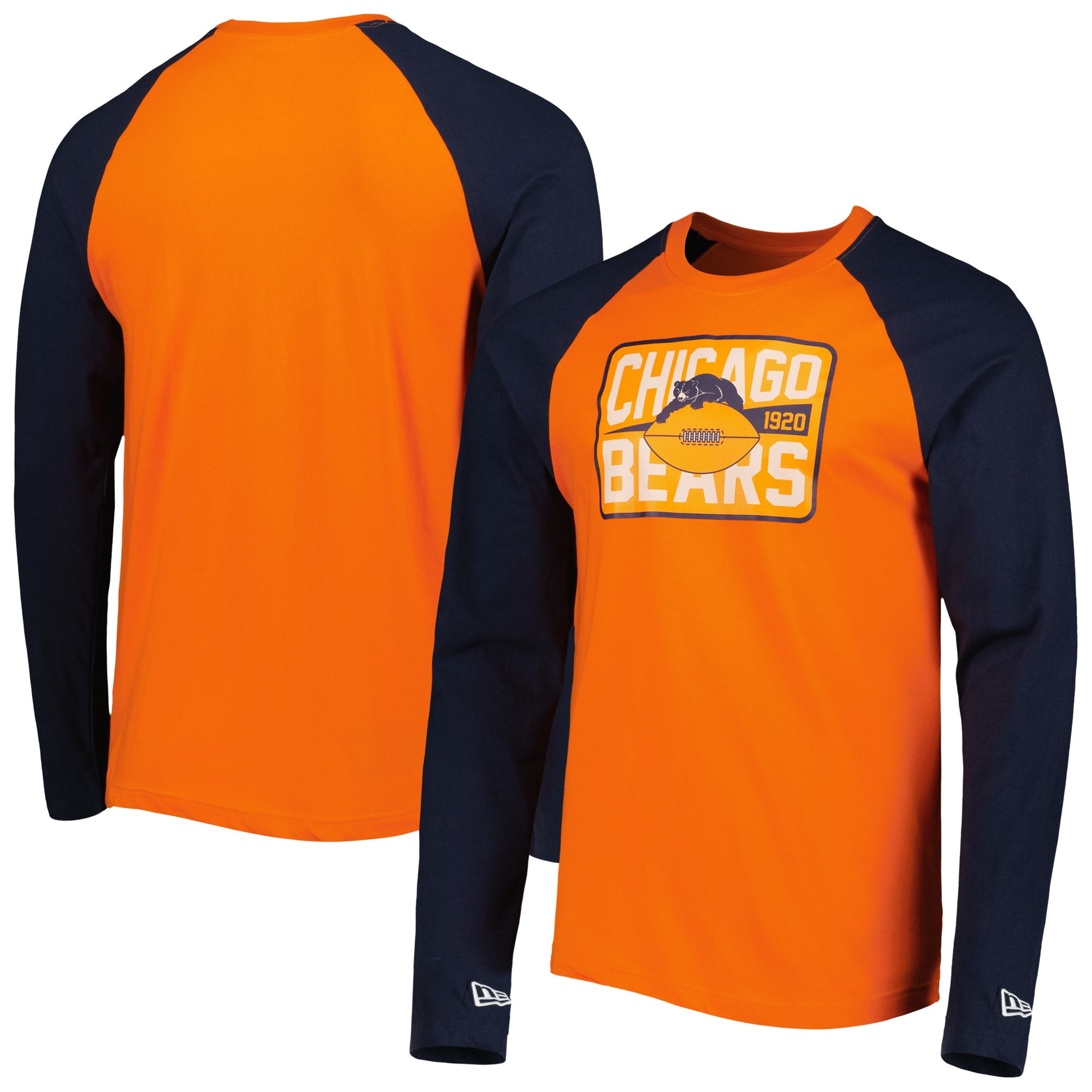 Men's New Era Orange Chicago Bears Throwback Raglan Long Sleeve T-Shirt ...