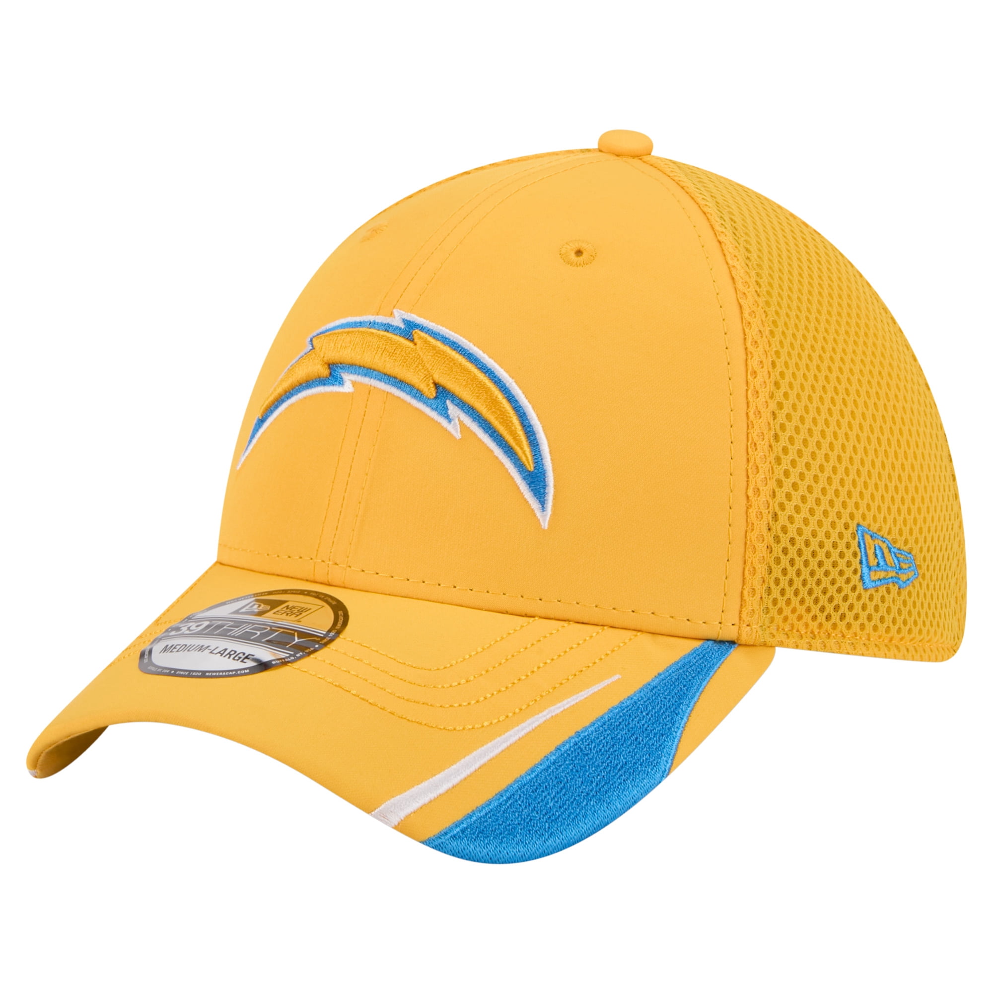 Men's New Era Gold Los Angeles Chargers Linear 39THIRTY Flex Hat ...