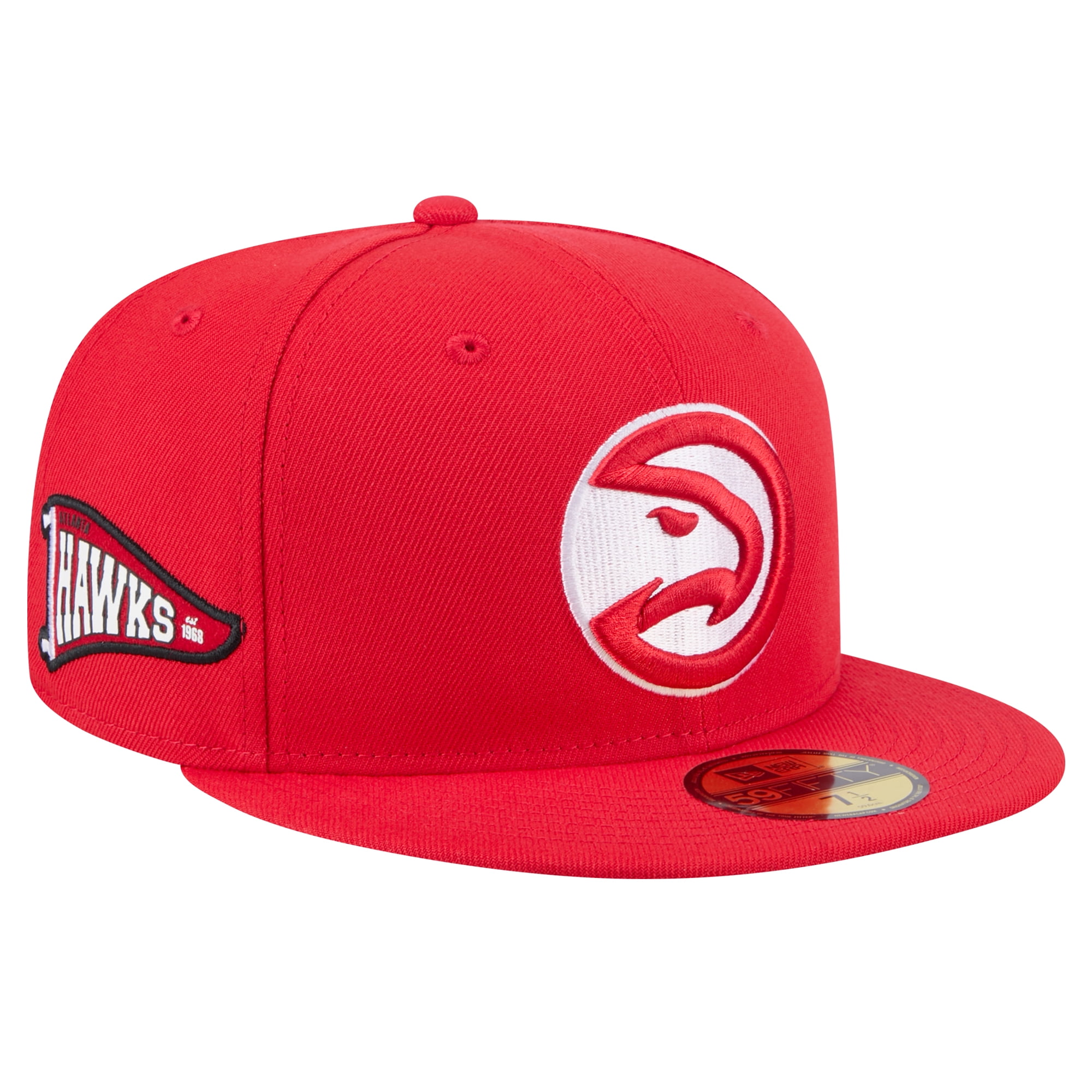 Men's New Era Red Atlanta Hawks Throwback Pennant 59FIFTY Fitted Hat ...