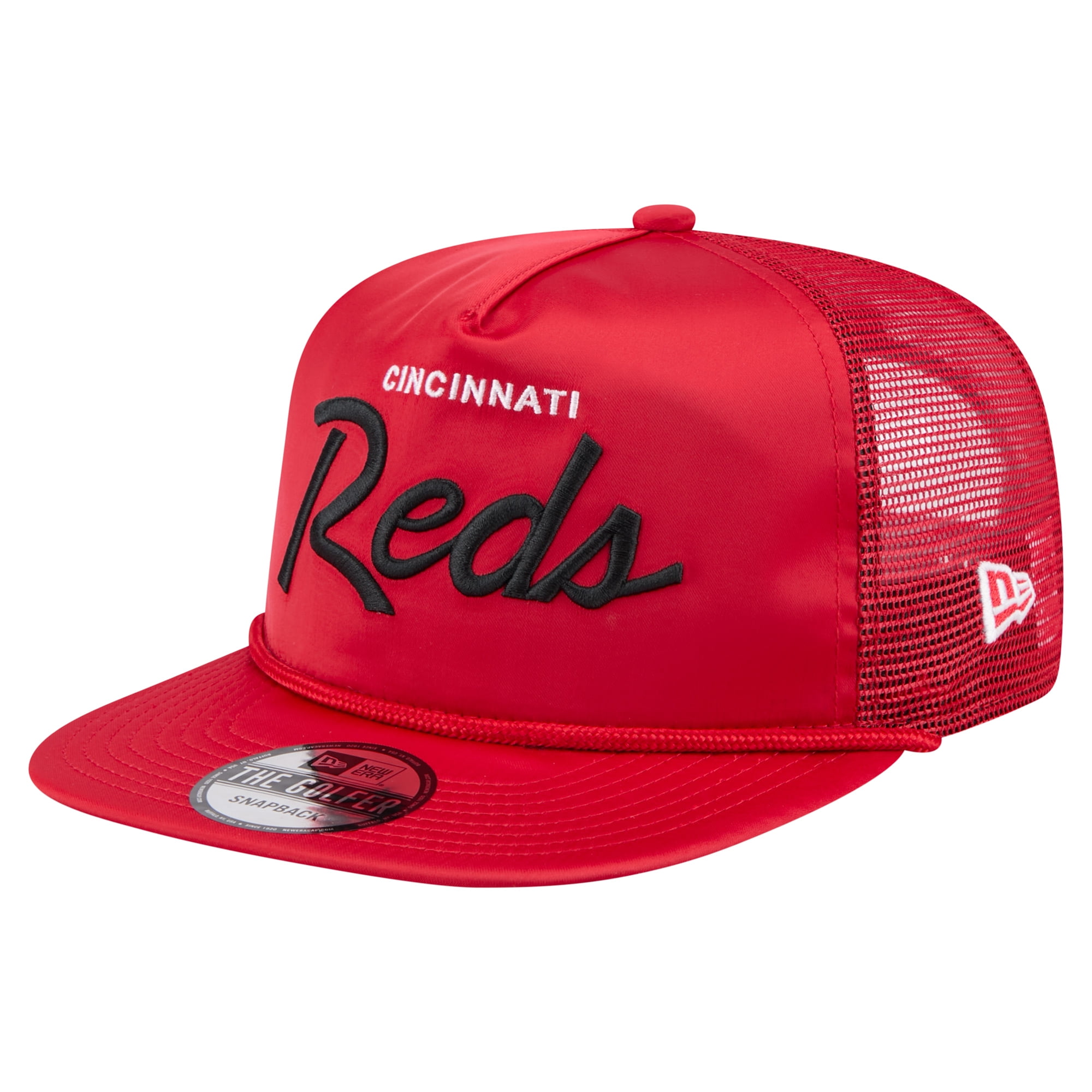 Men's New Era Red Cincinnati Reds Retro Satin Script Golfer Adjustable ...