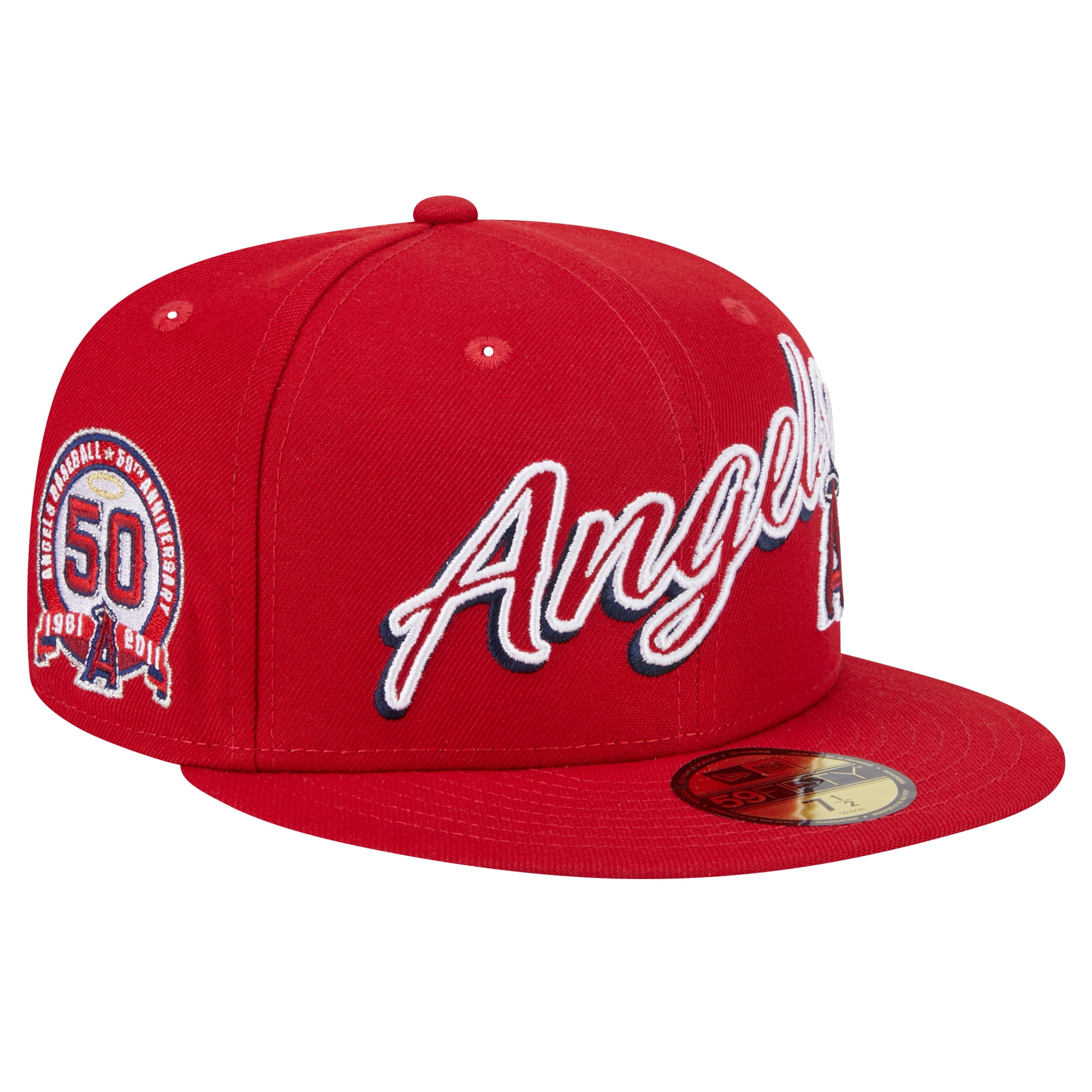 Men's New Era Red Los Angeles Angels Script Sided 59FIFTY Fitted Hat ...