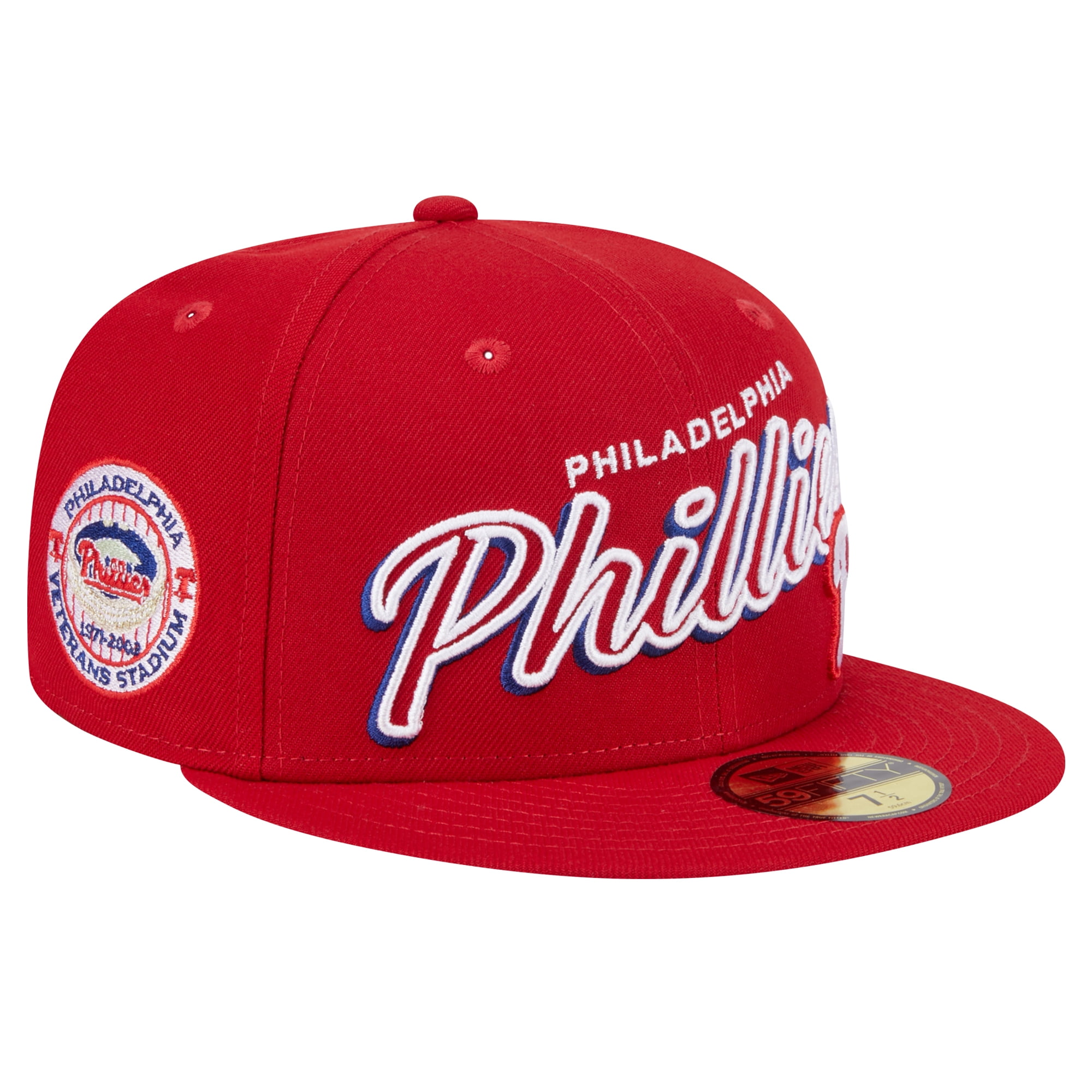 Men's New Era Red Philadelphia Phillies Script Sided 59FIFTY Fitted Hat ...