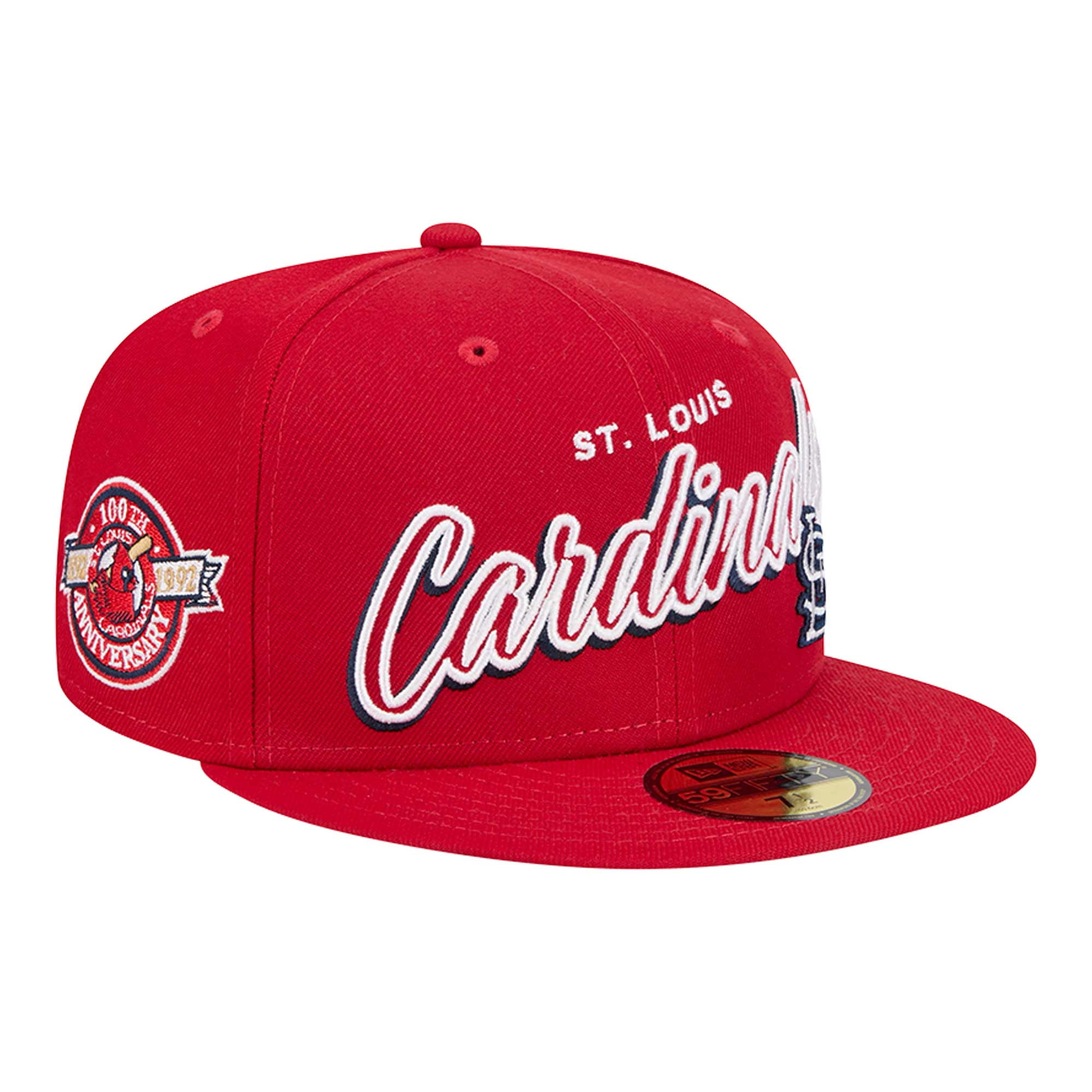 Men's New Era Red St. Louis Cardinals Script Sided 59FIFTY Fitted Hat ...