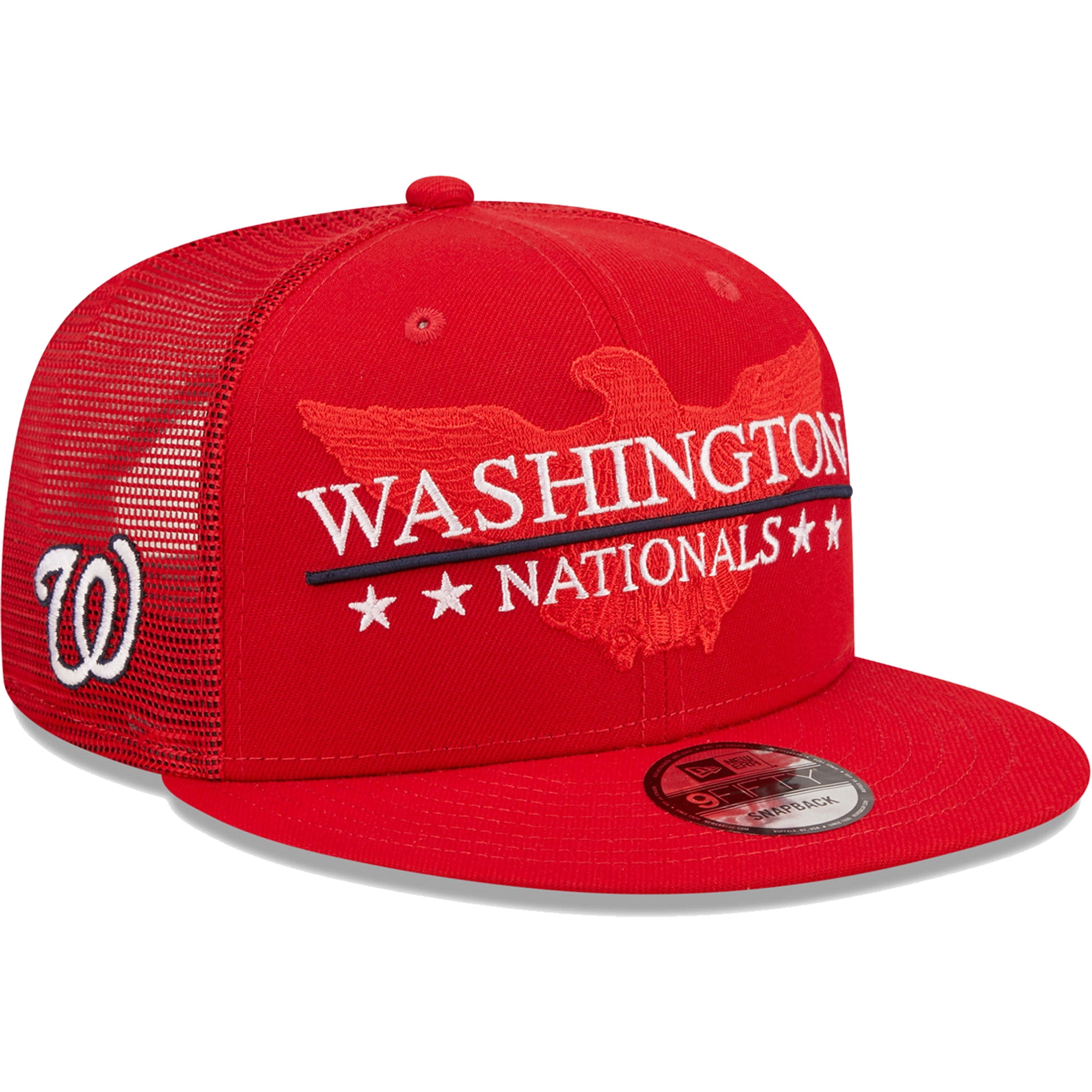 Men's New Era Red Washington Nationals Patriot Trucker 9FIFTY Snapback ...