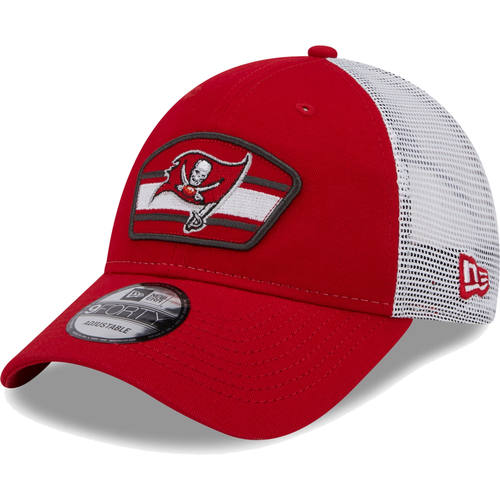 Men's New Era Red/White Tampa Bay Buccaneers Logo Patch Trucker 9FORTY ...