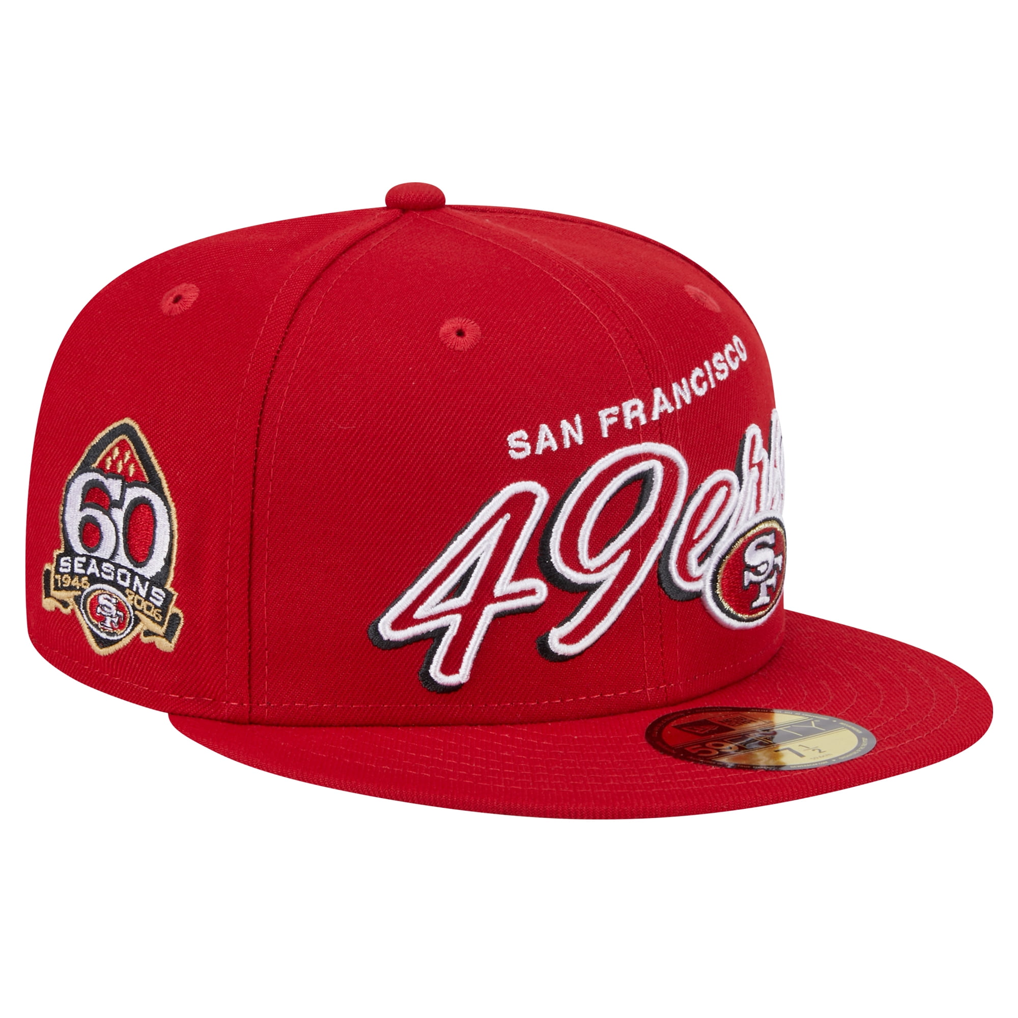 Men's New Era Scarlet San Francisco 49ers Script Sided 59FIFTY Fitted ...