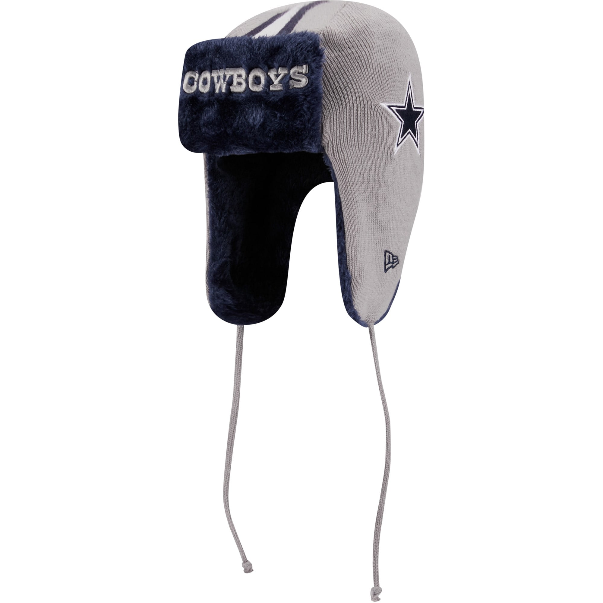 Men's New Era Silver Dallas Cowboys Helmet Head Trapper Knit Hat ...