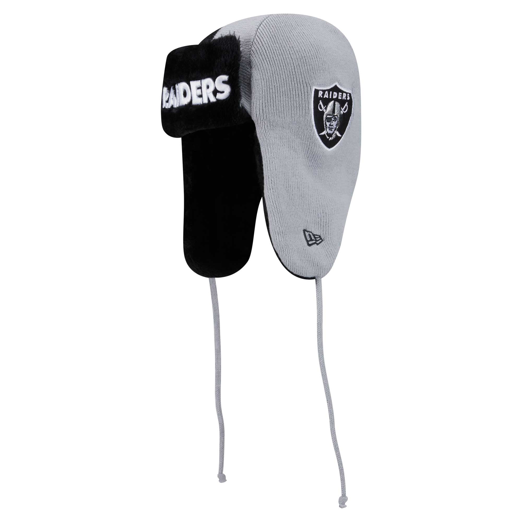 Men's New Era Silver Las Vegas Raiders Helmet Head Trapper Knit Hat ...