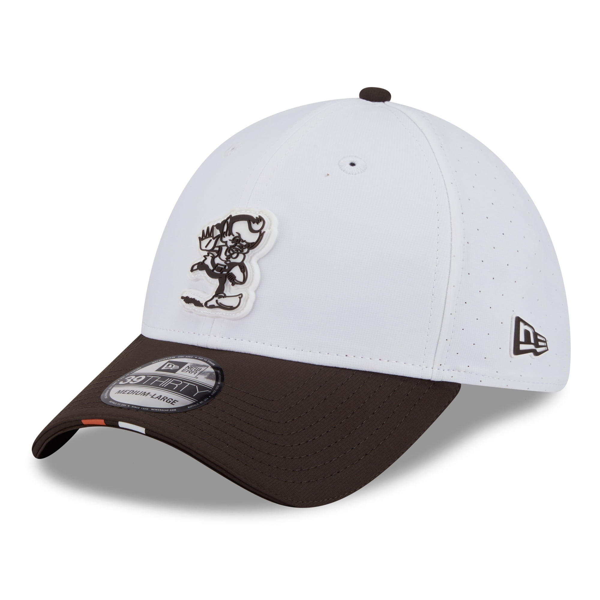 Men's New Era White/Brown Cleveland Browns 2025 NFL Training Camp Throwback Logo 39THIRTY Flex ...