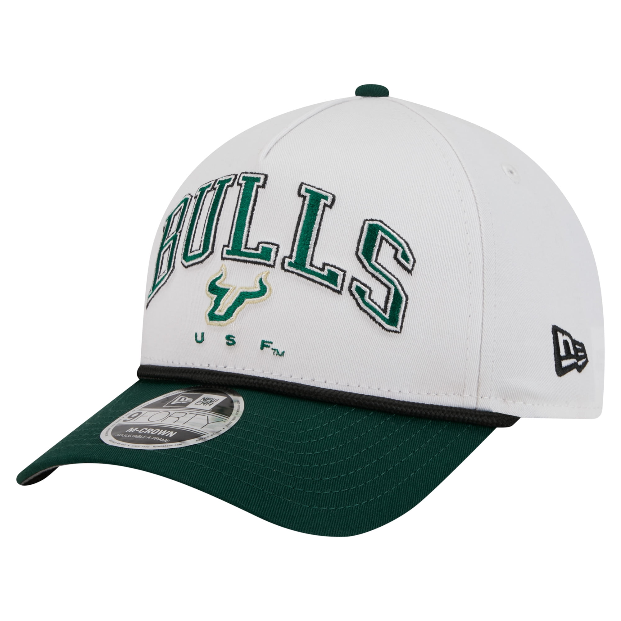Men's New Era White/Green South Florida Bulls Arch Two-Tone Rope 9FORTY ...