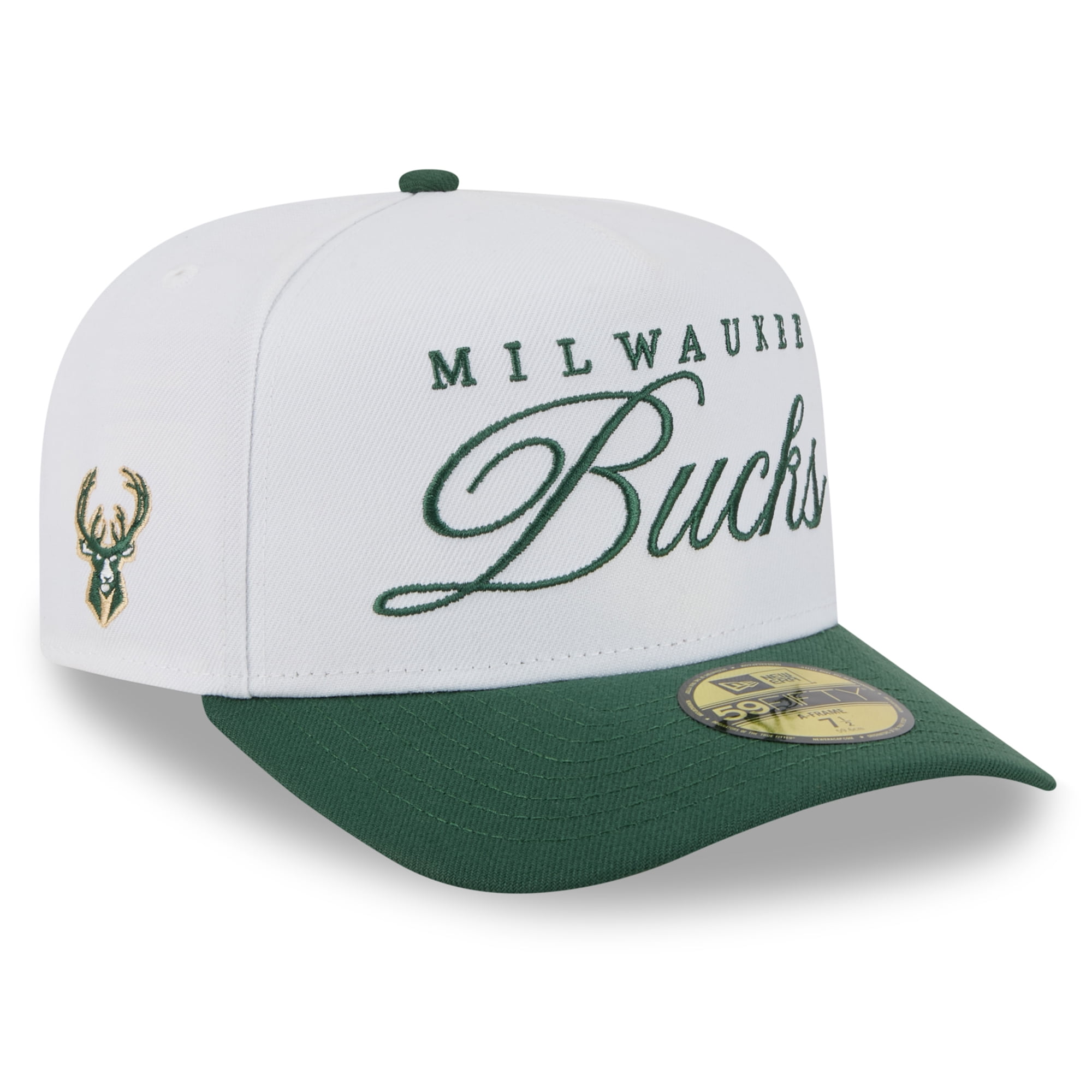 Men's New Era White/Hunter Green Milwaukee Bucks 2025 NBA Draft A-Frame ...