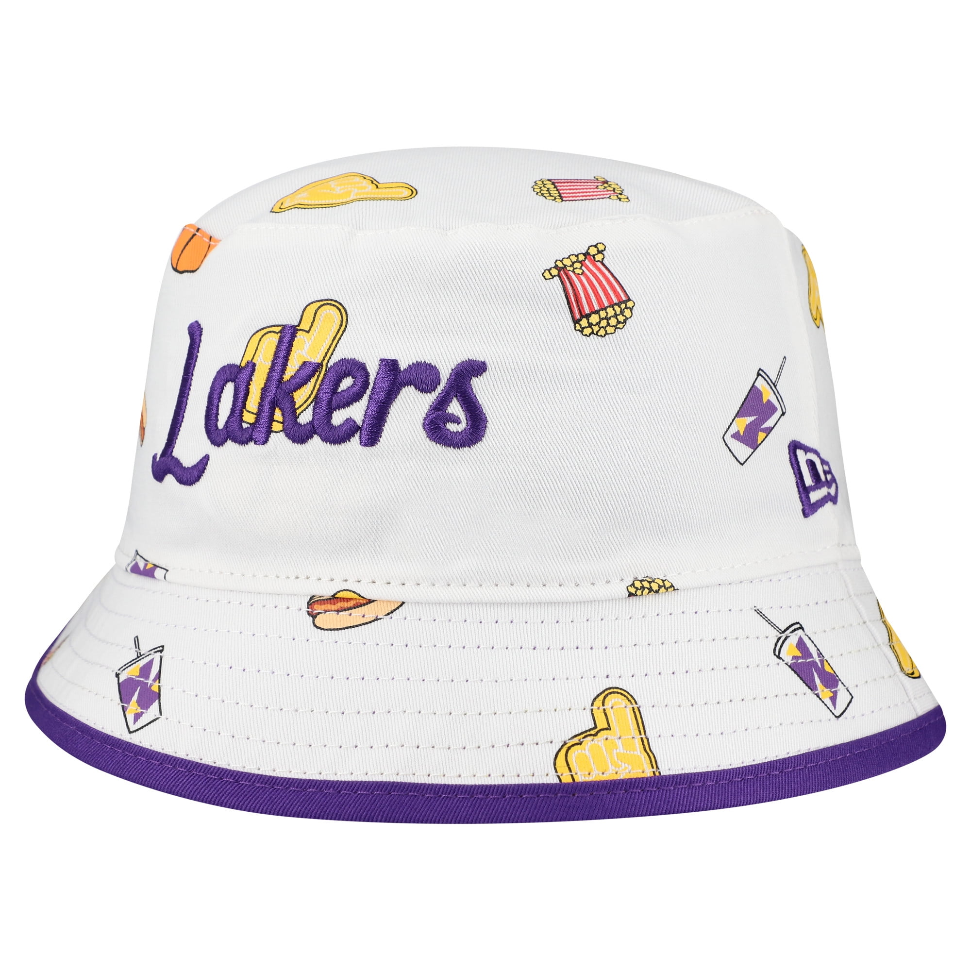 Men's New Era White Los Angeles Lakers Team Cheer Reversible Bucket Hat ...