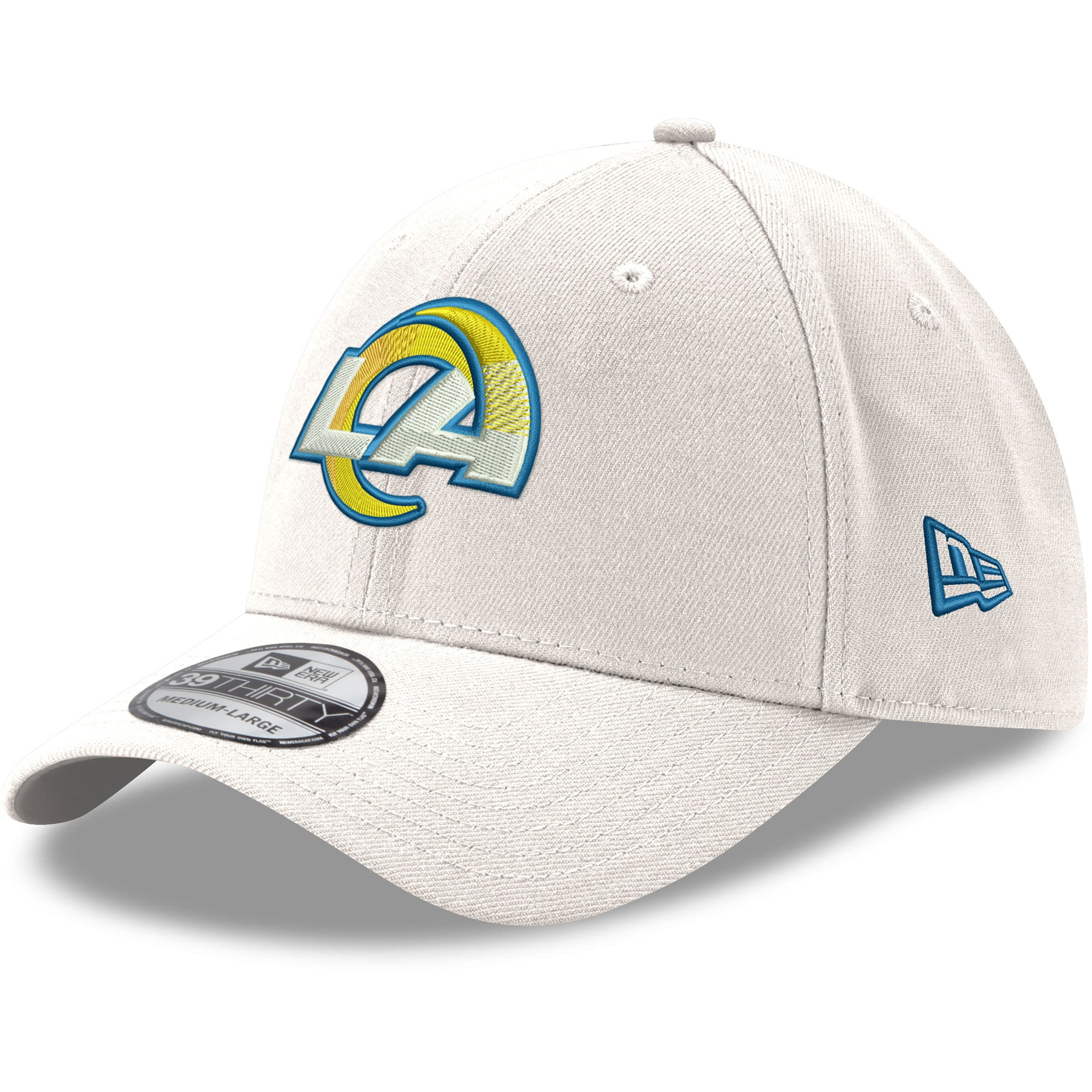 Men's New Era White Los Angeles Rams LA Logo Iced II 39THIRTY Flex Hat ...