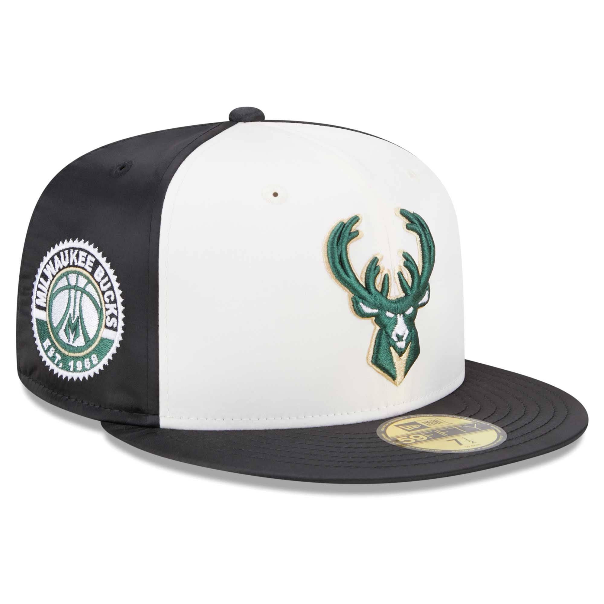 Men's New Era White Milwaukee Bucks Throwback Satin 59FIFTY Fitted Hat ...