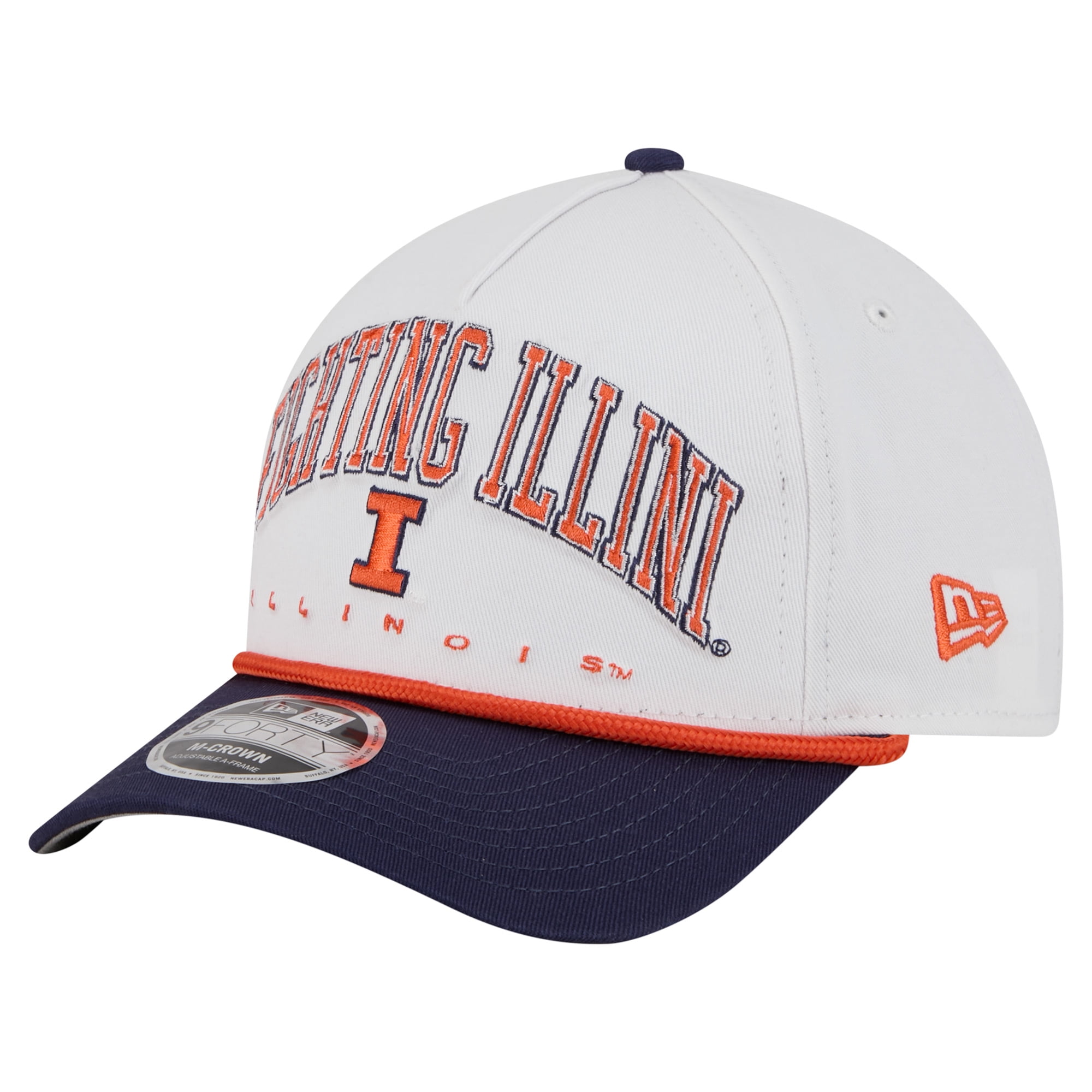 Men's New Era White/Navy Illinois Fighting Illini Arch Two-Tone Rope 9FORTY A-Frame M-Crown ...