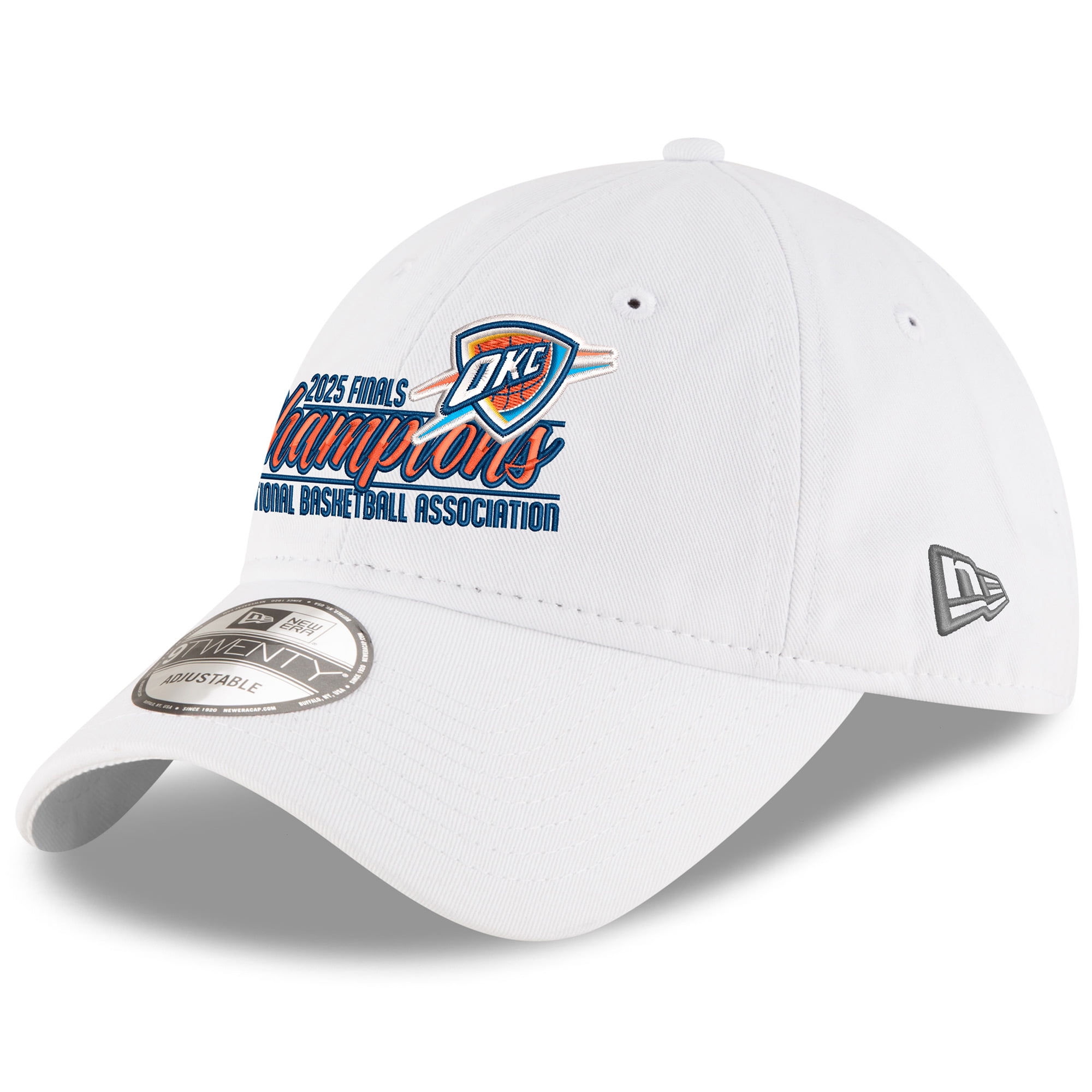 Men's New Era White Oklahoma City Thunder 2025 NBA Finals Champions Script 9TWENTY Adjustable ...