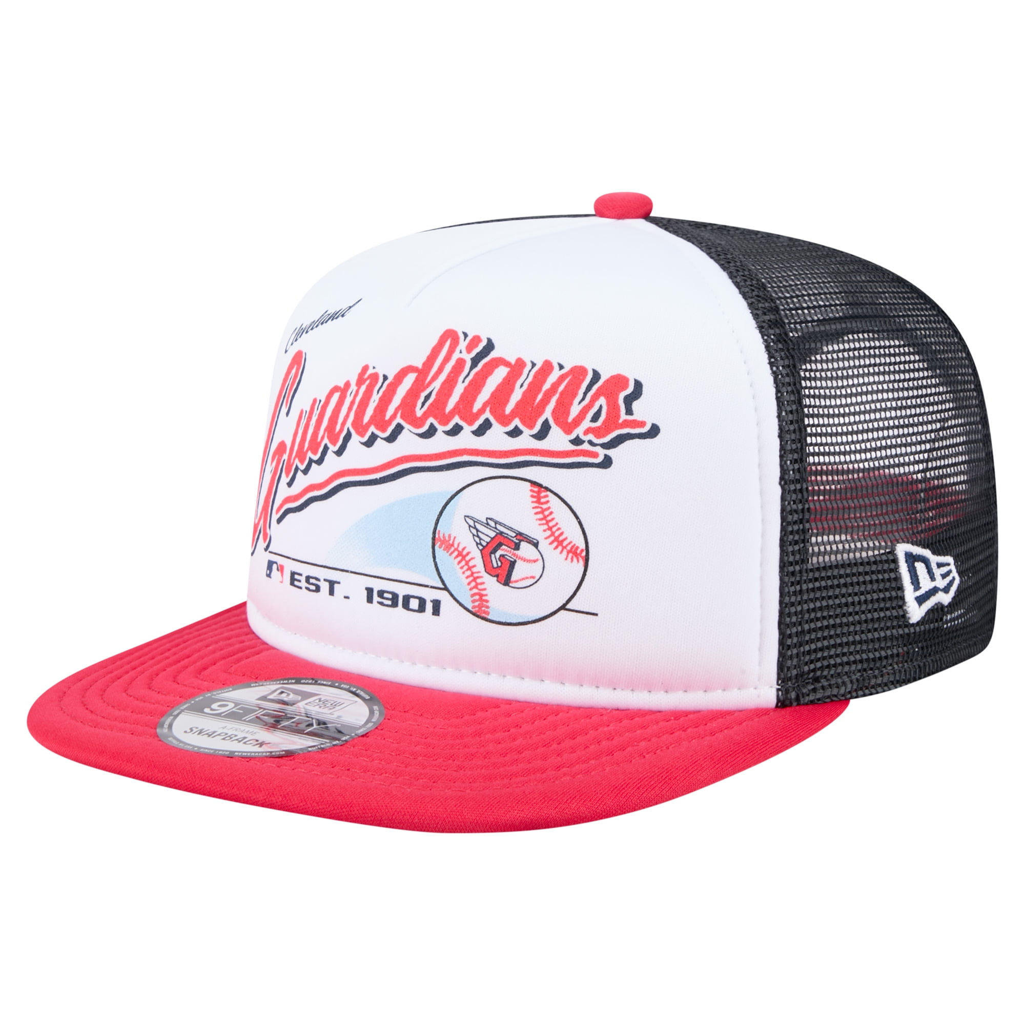 Men's New Era White/Red Cleveland Guardians Retro Script Trucker 9FIFTY ...