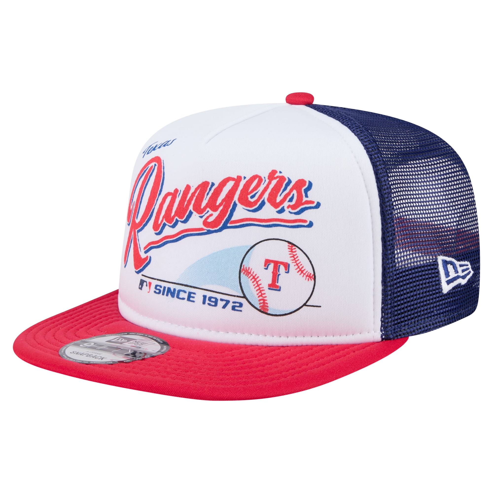 Men's New Era White/Red Texas Rangers Retro Script Trucker 9FIFTY ...