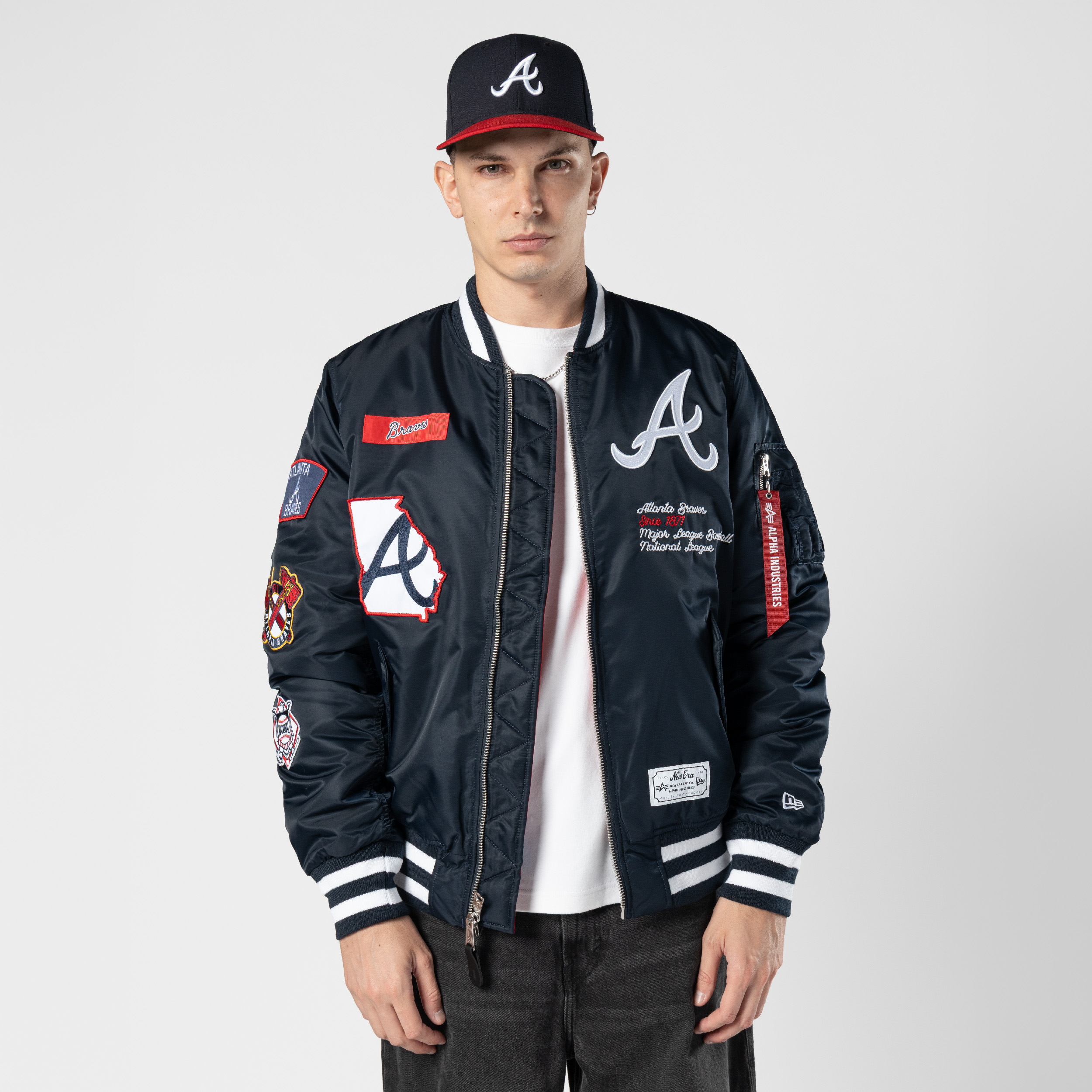 Men's New Era x Alpha Industries Navy Atlanta Braves Full-Zip Bomber ...