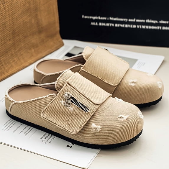 Men's New Summer Vintage Washed Distressed Slip-On Slippers with Ripped ...
