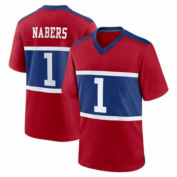 Men's New York G Nabers 1 Red Sports Player Game Stitched Name Number T ...