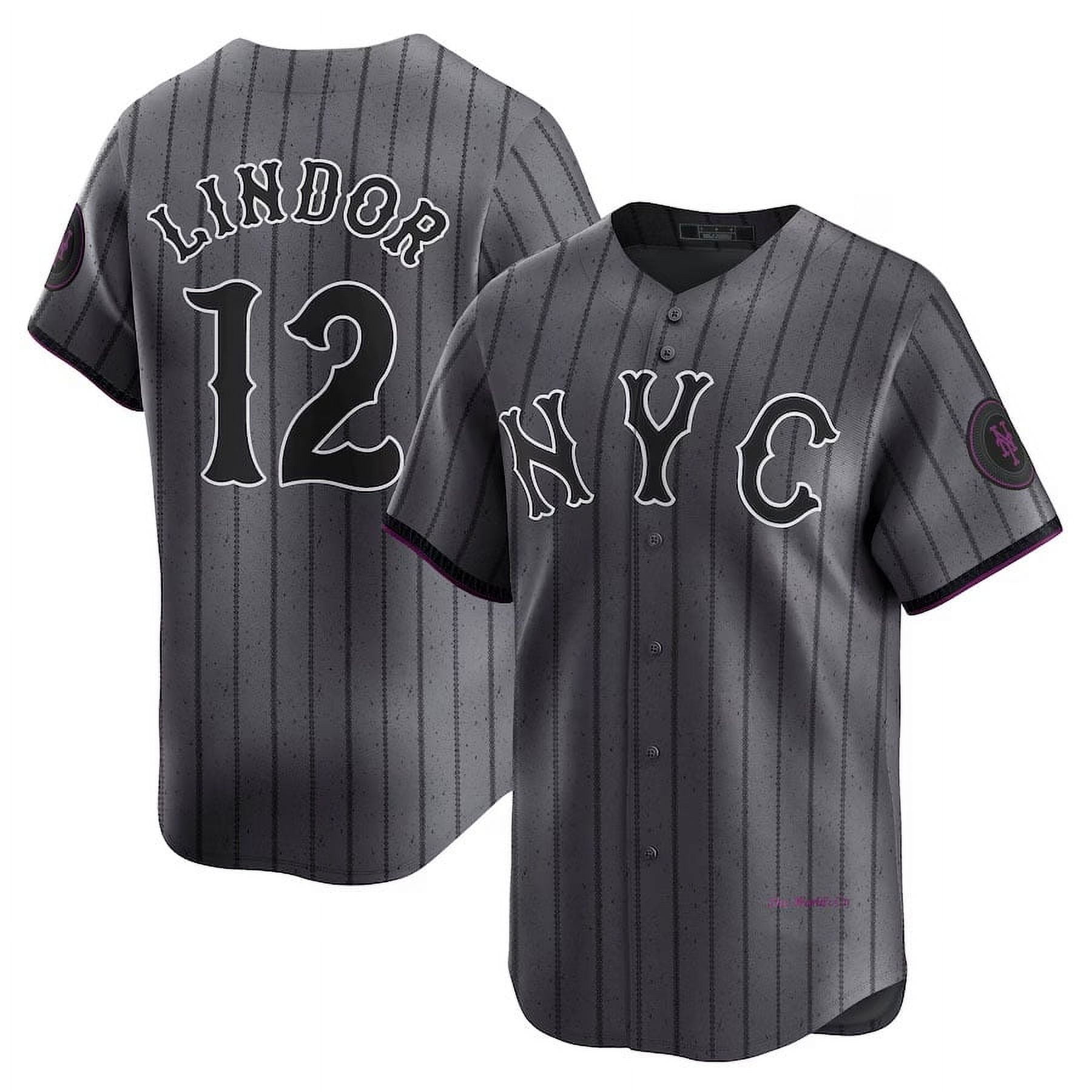 Men's New York M Team #12 Lindor Player Sport Limited Shirts Gray-S ...