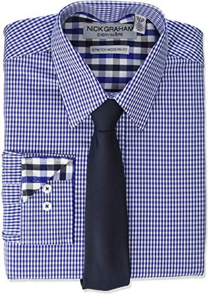 Men's Nick Graham Modern-Fit Stretch Dress Shirt & Tie Set Color: Navy ...