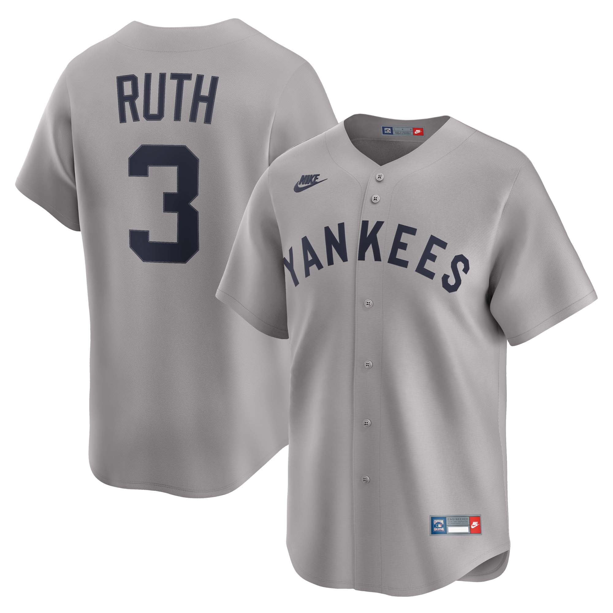 Men's Nike Babe Ruth Gray New York Yankees Throwback Cooperstown ...