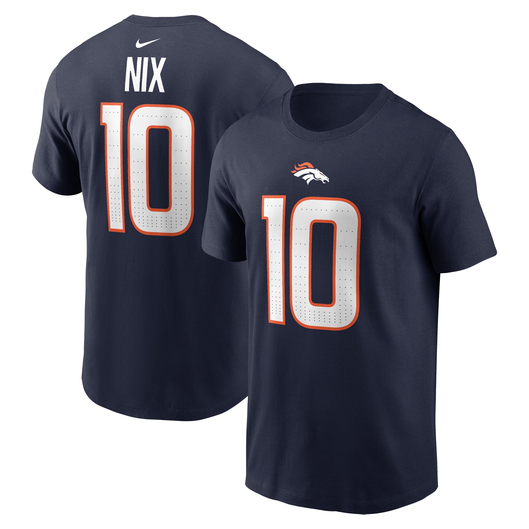 Men's Nike Bo Nix Navy Denver Broncos Player Name & Number T-Shirt ...
