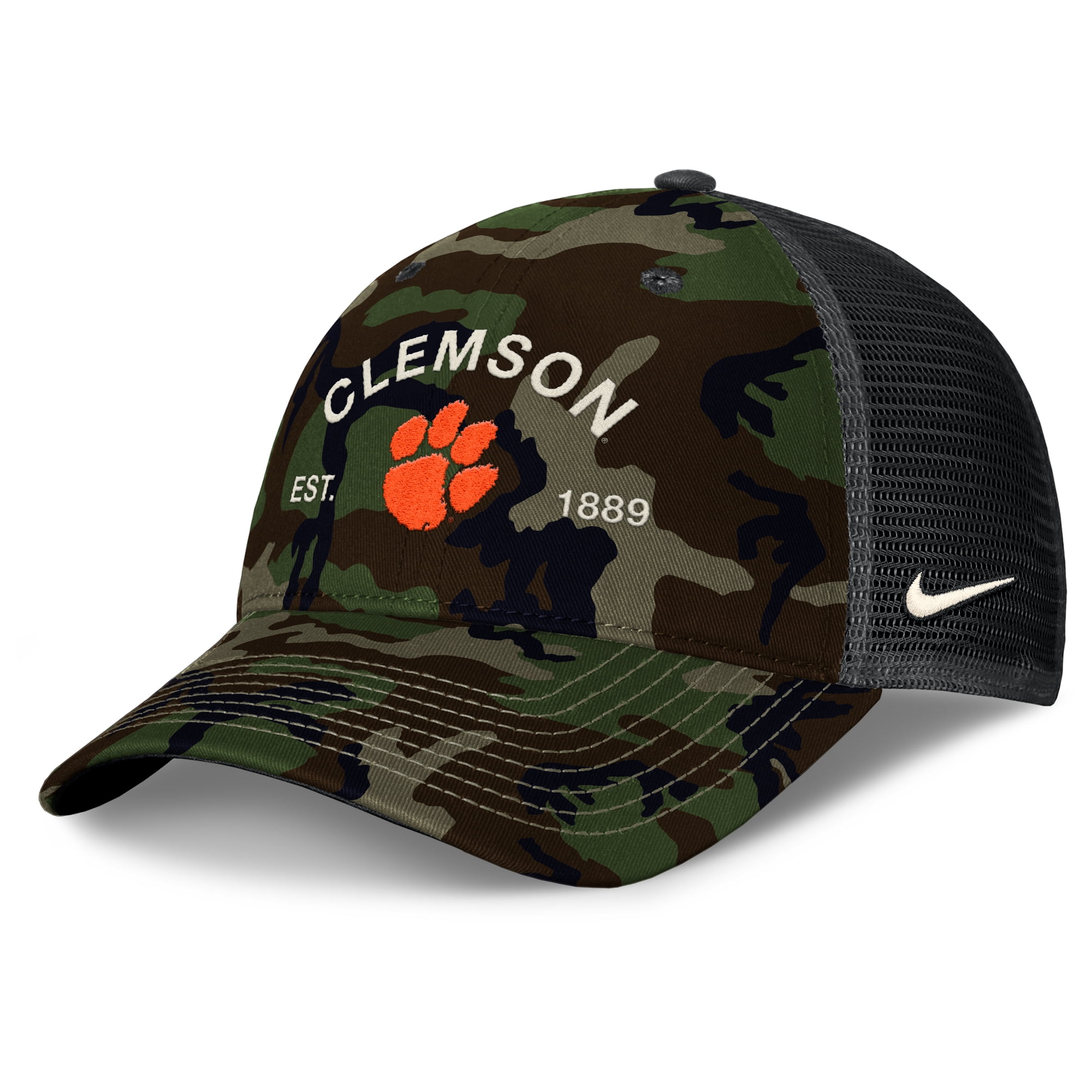 Men's Nike Camo Clemson Tigers 2025 Military Appreciation Rise Trucker ...
