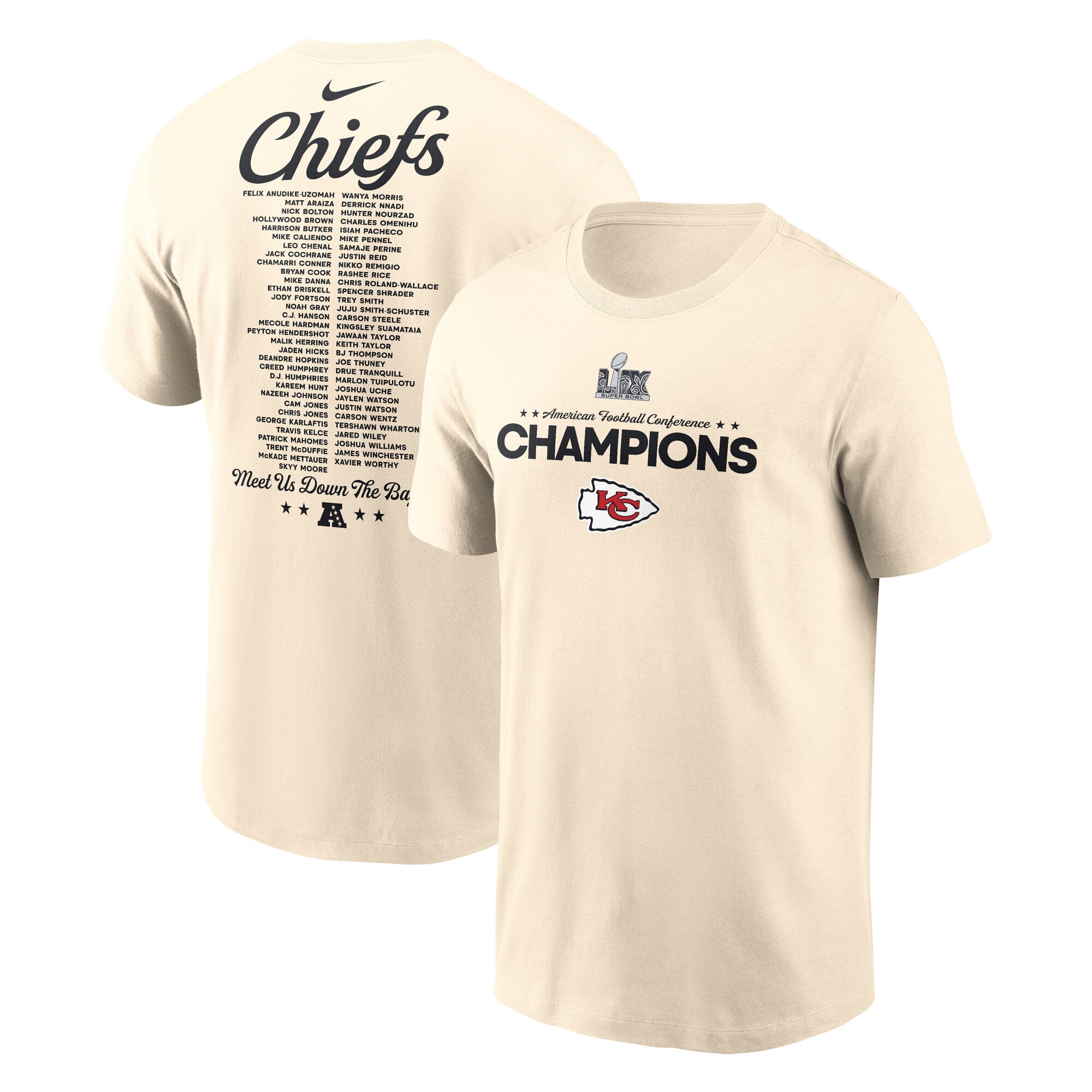 Men's Nike Cream Kansas City Chiefs 2024 AFC Champions Roster T-Shirt ...