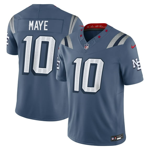 Men's Nike Drake Maye Storm Blue New England Patriots 2025 Rivalries Collection Limited Jersey ...