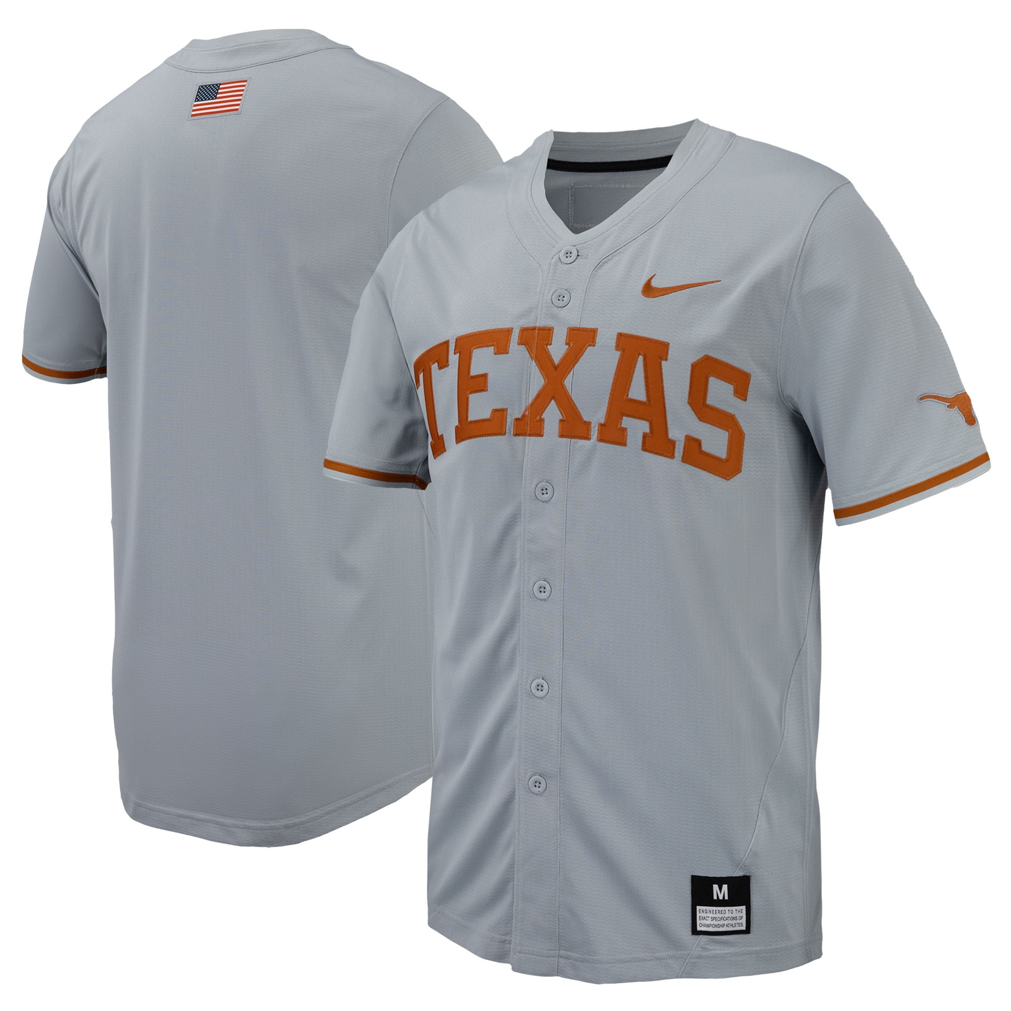Men's Nike Gray Texas Longhorns Replica Full-Button Baseball Jersey ...