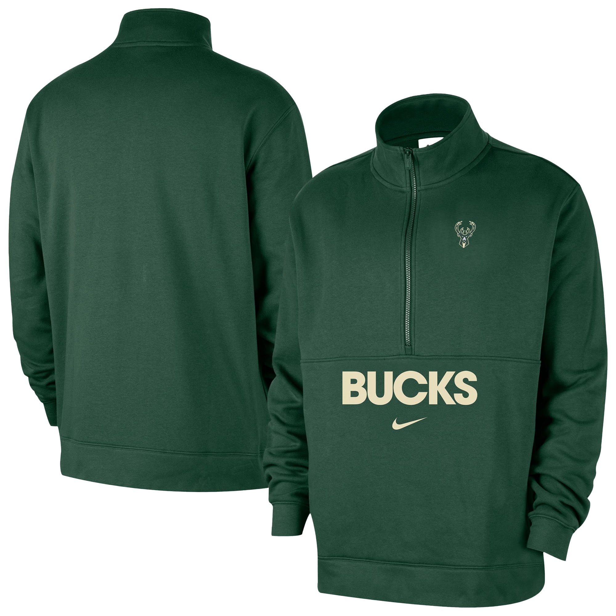 Men's-Nike Hunter Green Milwaukee Bucks Courtside Club Half-Zip Jacket ...