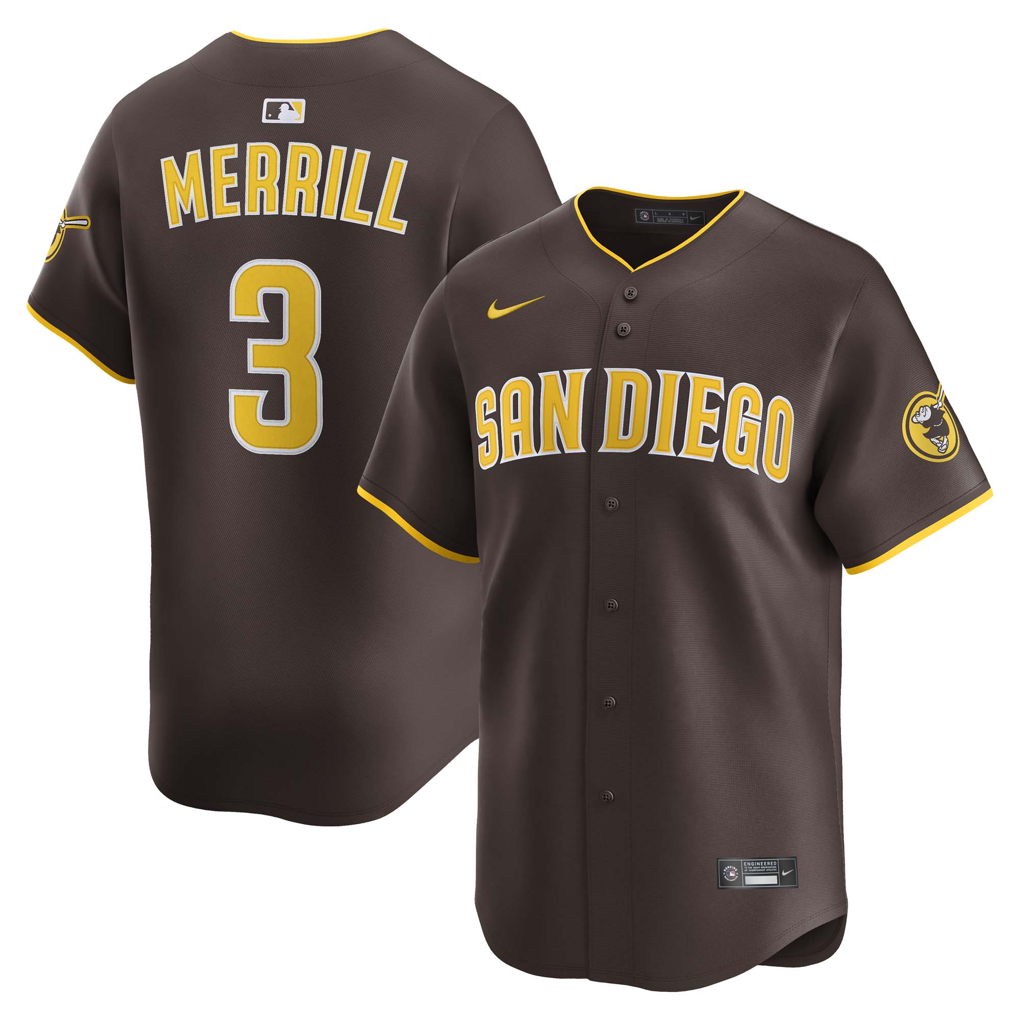 Men's Nike Jackson Merrill Brown San Diego Padres Road Limited Jersey ...