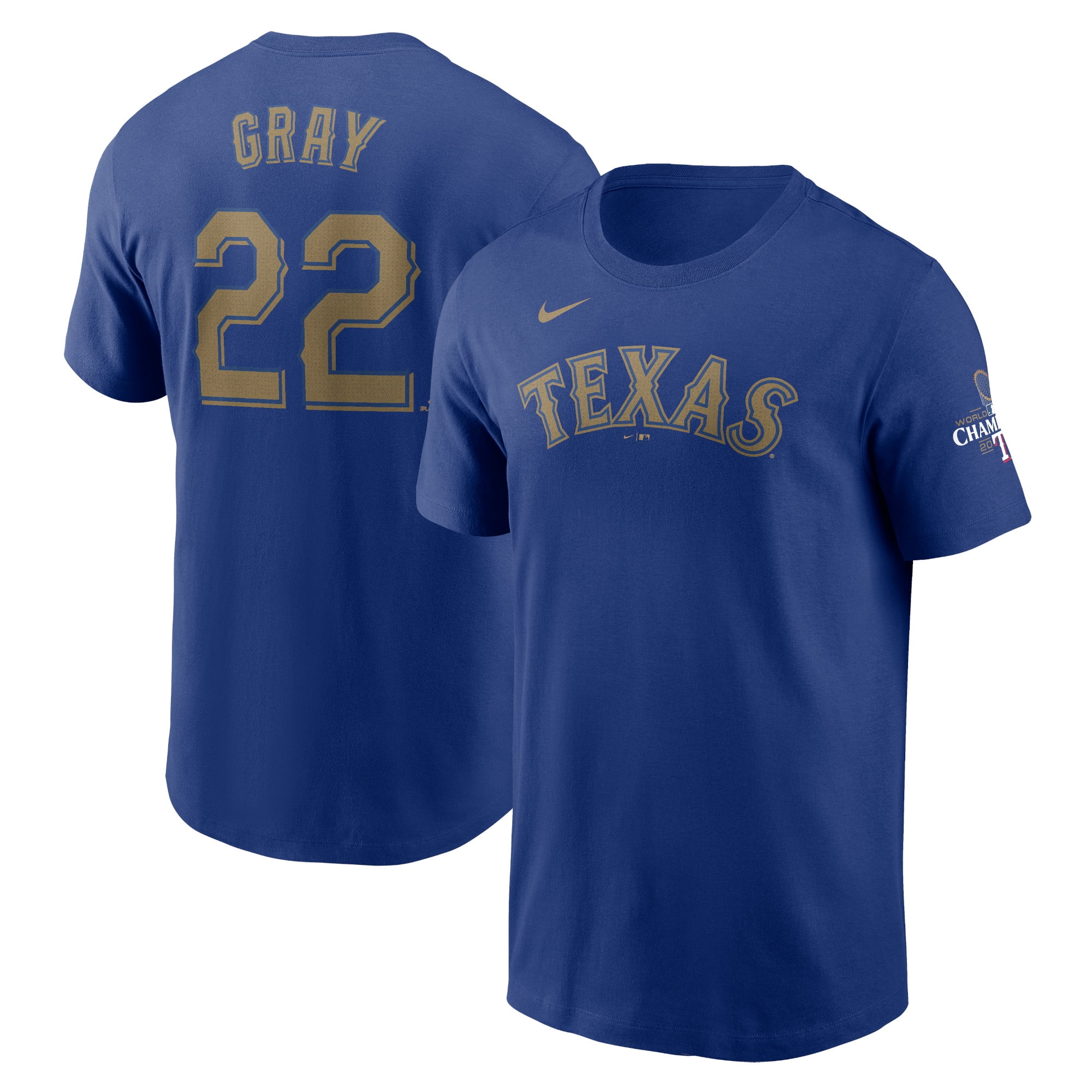 Men's Nike Jon Gray Royal Texas Rangers 2024 Gold Collection Name ...