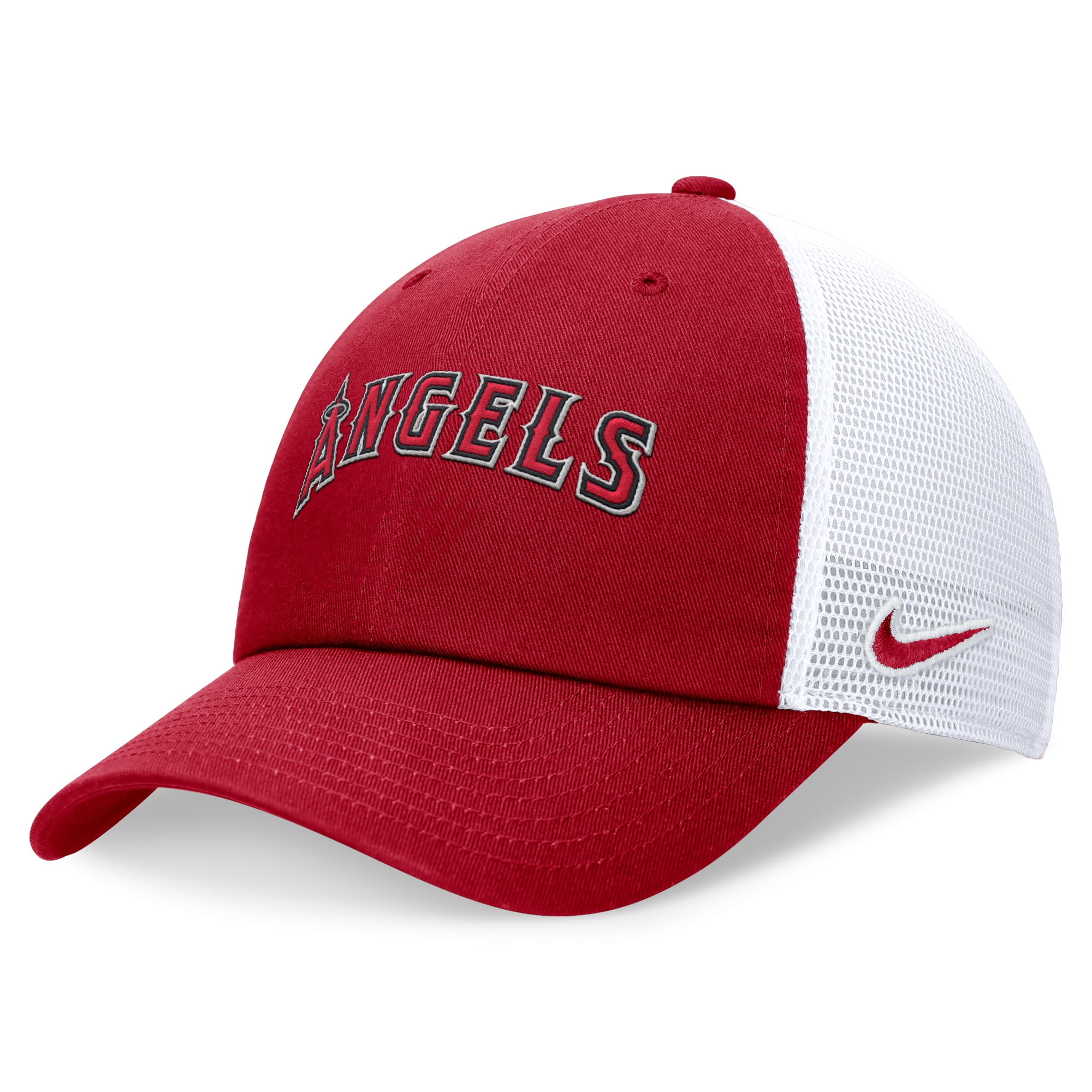 Men's Nike Red Los Angeles Angels Wordmark Adjustable Trucker Hat ...