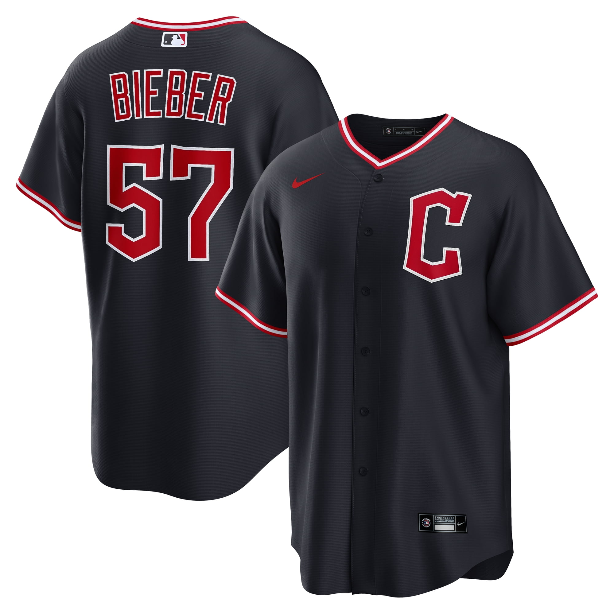 Men's Nike Shane Bieber Navy Cleveland Guardians Alternate Replica ...
