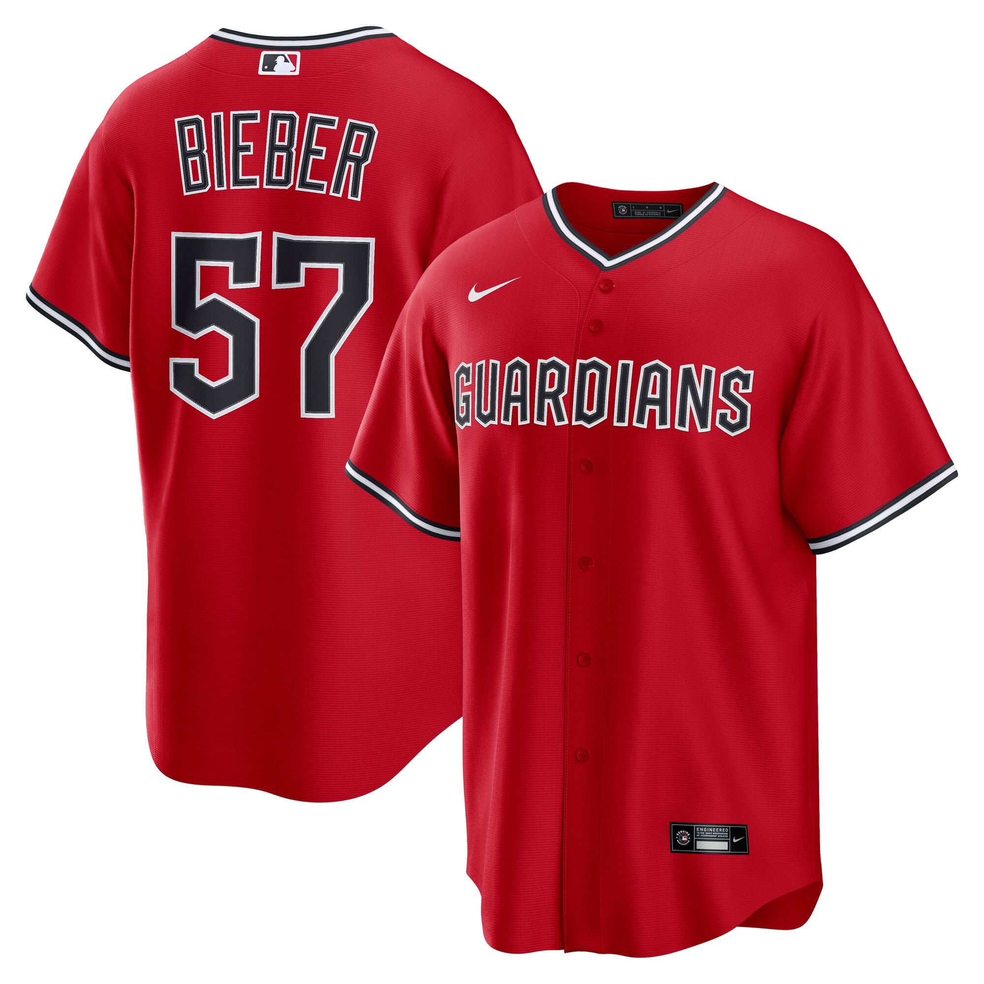 Men's Nike Shane Bieber Red Cleveland Guardians Alternate 2 Replica ...