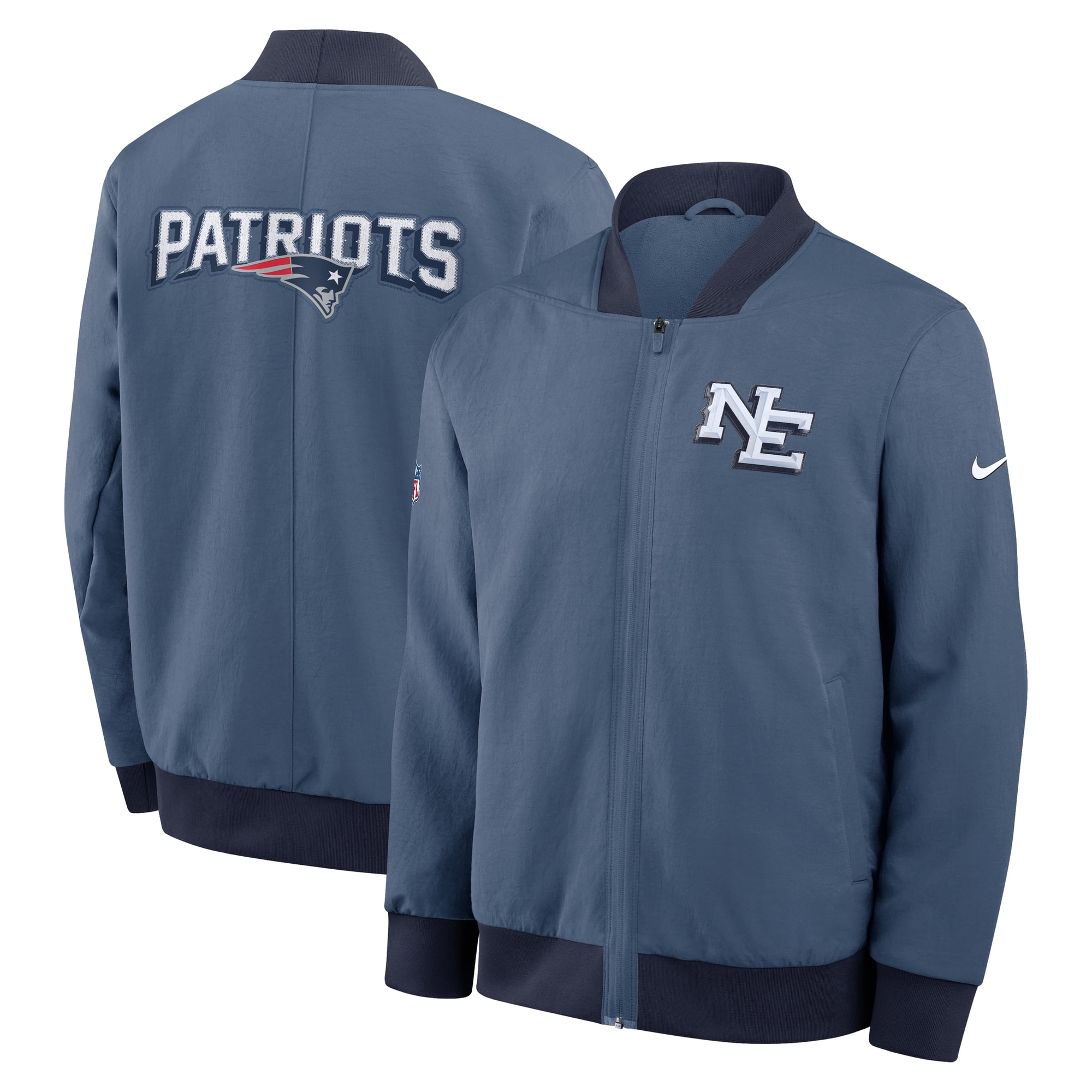 Men's Nike Storm Blue New England Patriots 2025 Rivalries Collection Sideline Full-Zip Bomber ...