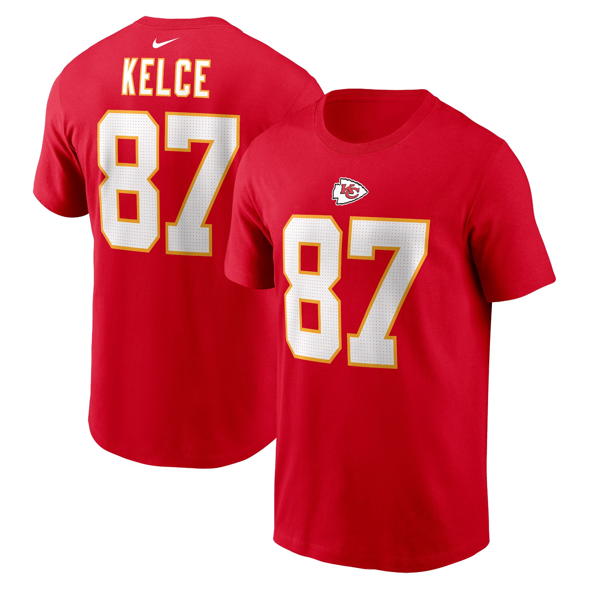 Men's Nike Travis Kelce Red Kansas City Chiefs Player Name & Number T ...