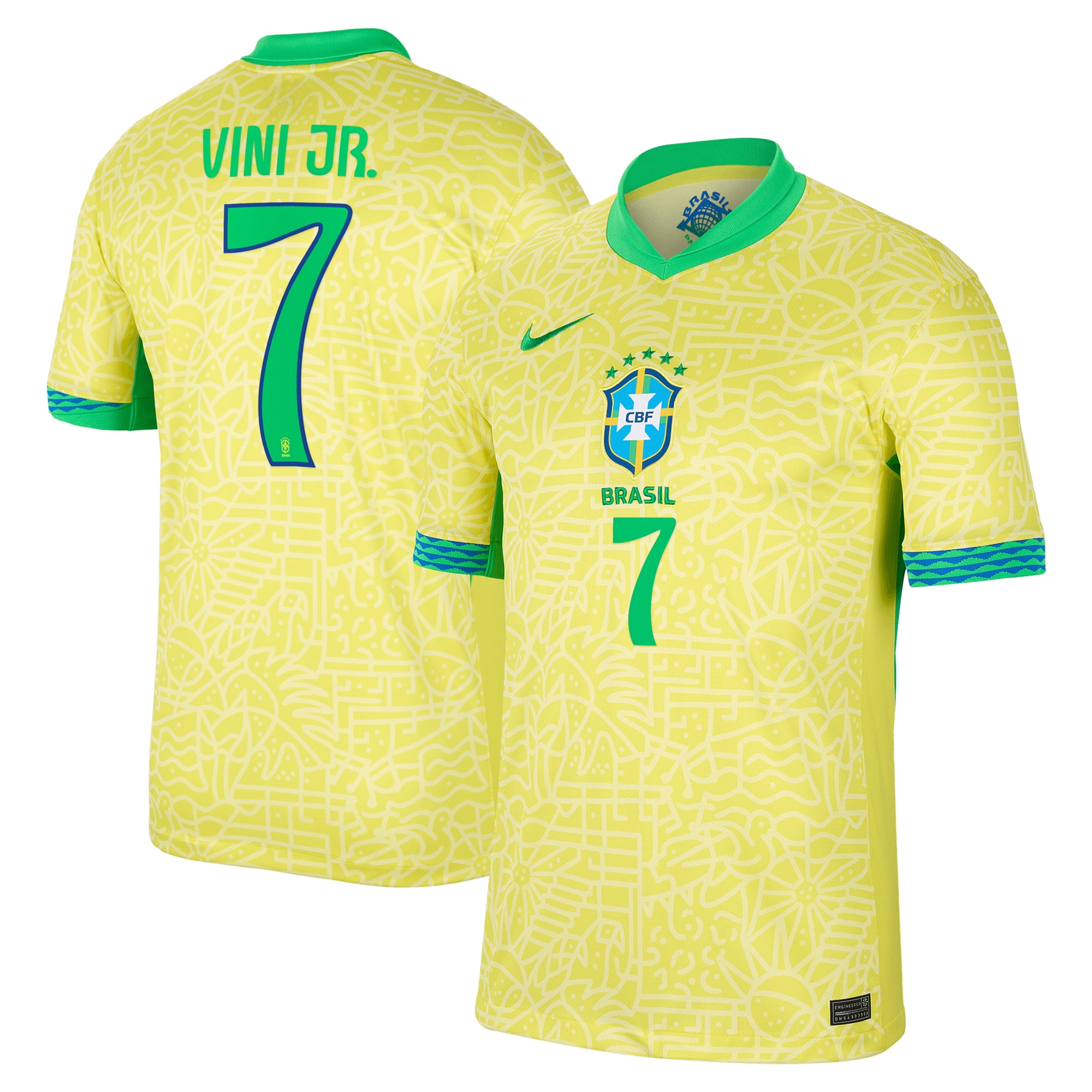 Men's Nike Vini Jr. Yellow Brazil National Team 2024 Home Replica ...