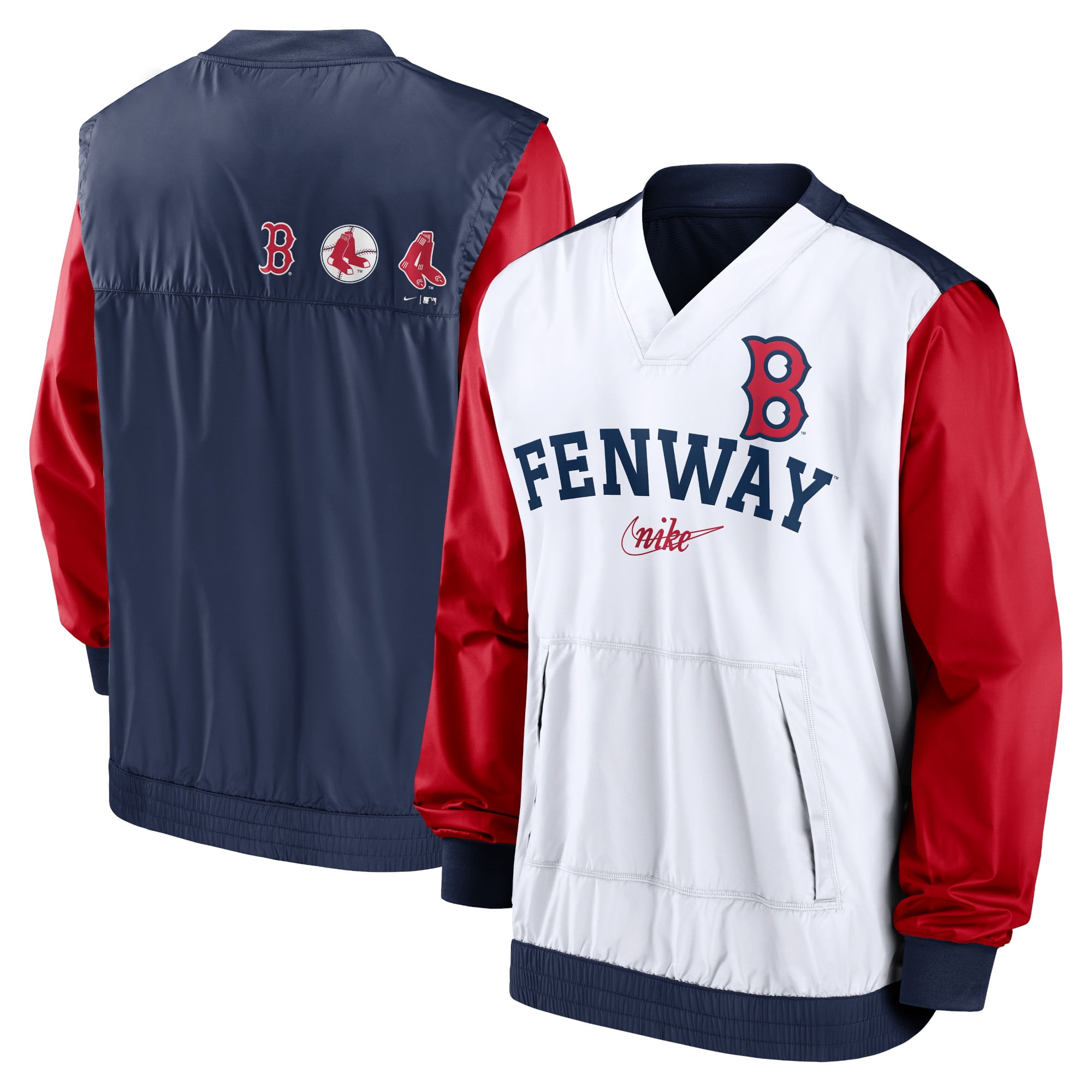 Men's Nike White/Navy Boston Red Sox Rewind Warmup V-Neck Pullover ...