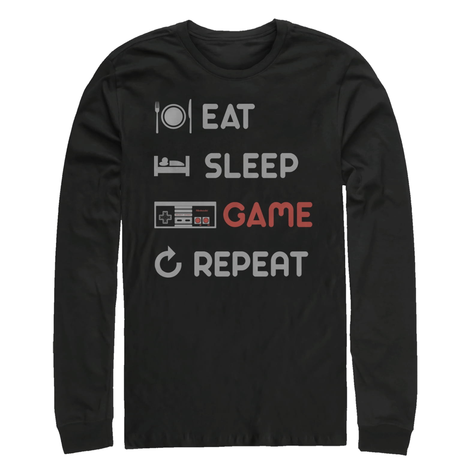 Men's Nintendo Eat Sleep NES Game Repeat Long Sleeve Shirt Black Medium ...