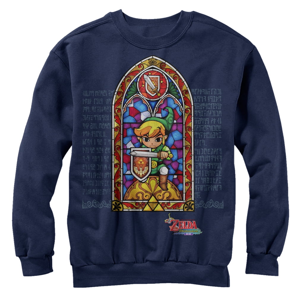 Men's Nintendo Legend of Zelda Stained Glass Sweatshirt Navy Blue Large ...